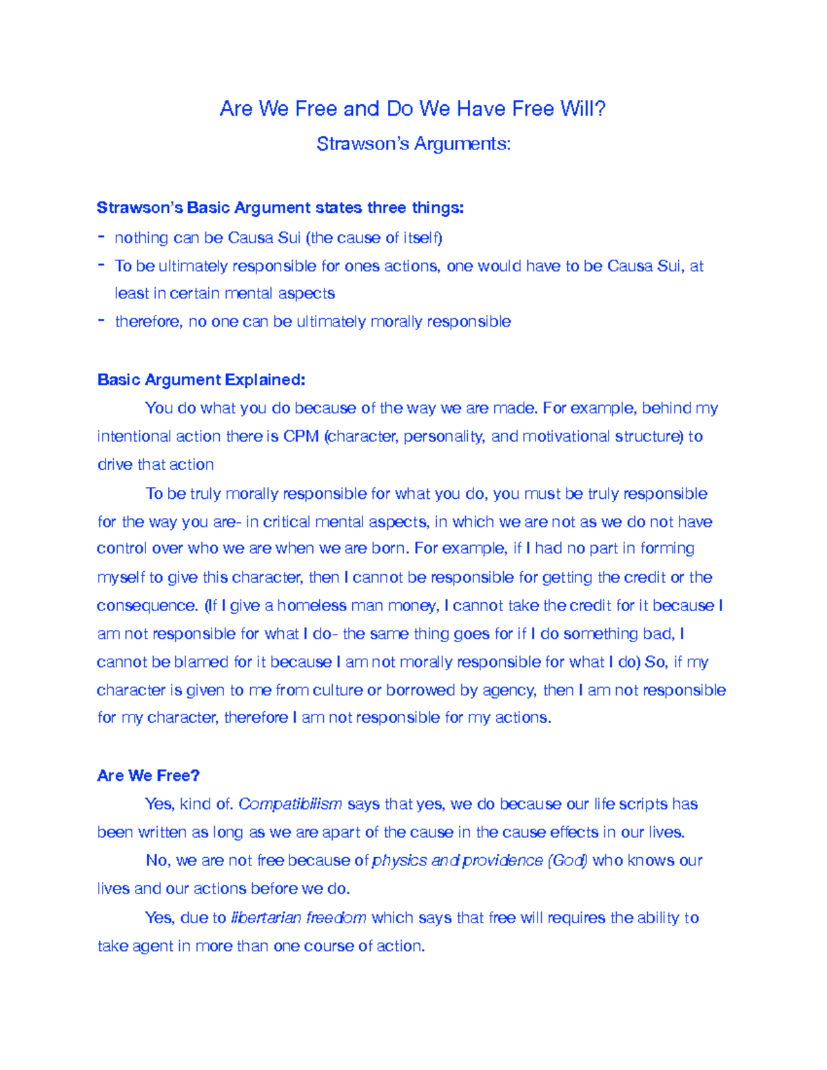 Strawson on Free Will Summary - Are We Free and Do We Have Free Will ...