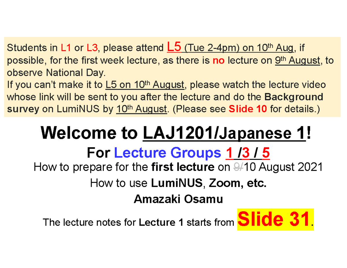 Scribd - Week 1 Orientation Lecture Notes - Welcome to LAJ1201/Japanese ...