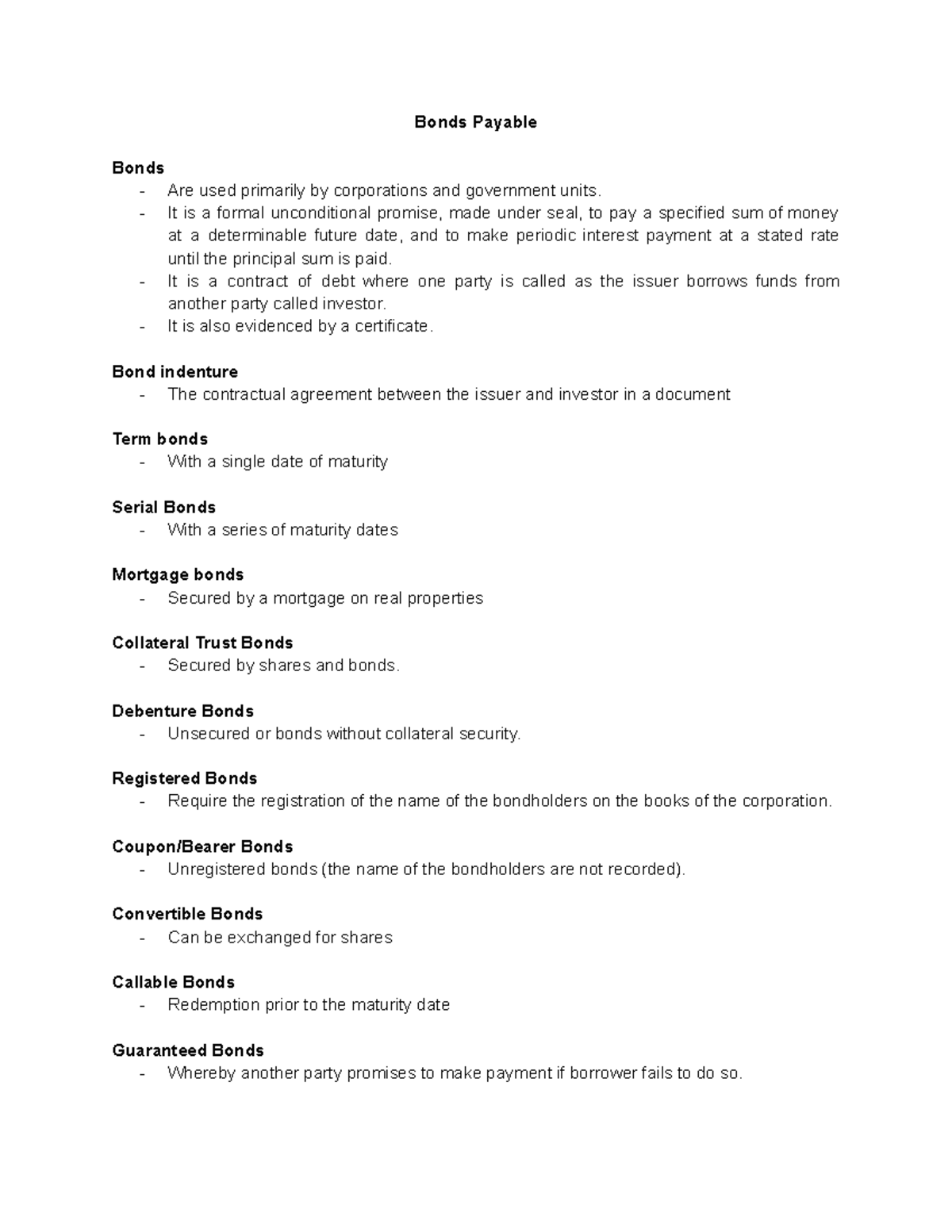 Intermediate Accounting Notes- Bonds Payable - Bonds Payable Bonds ...