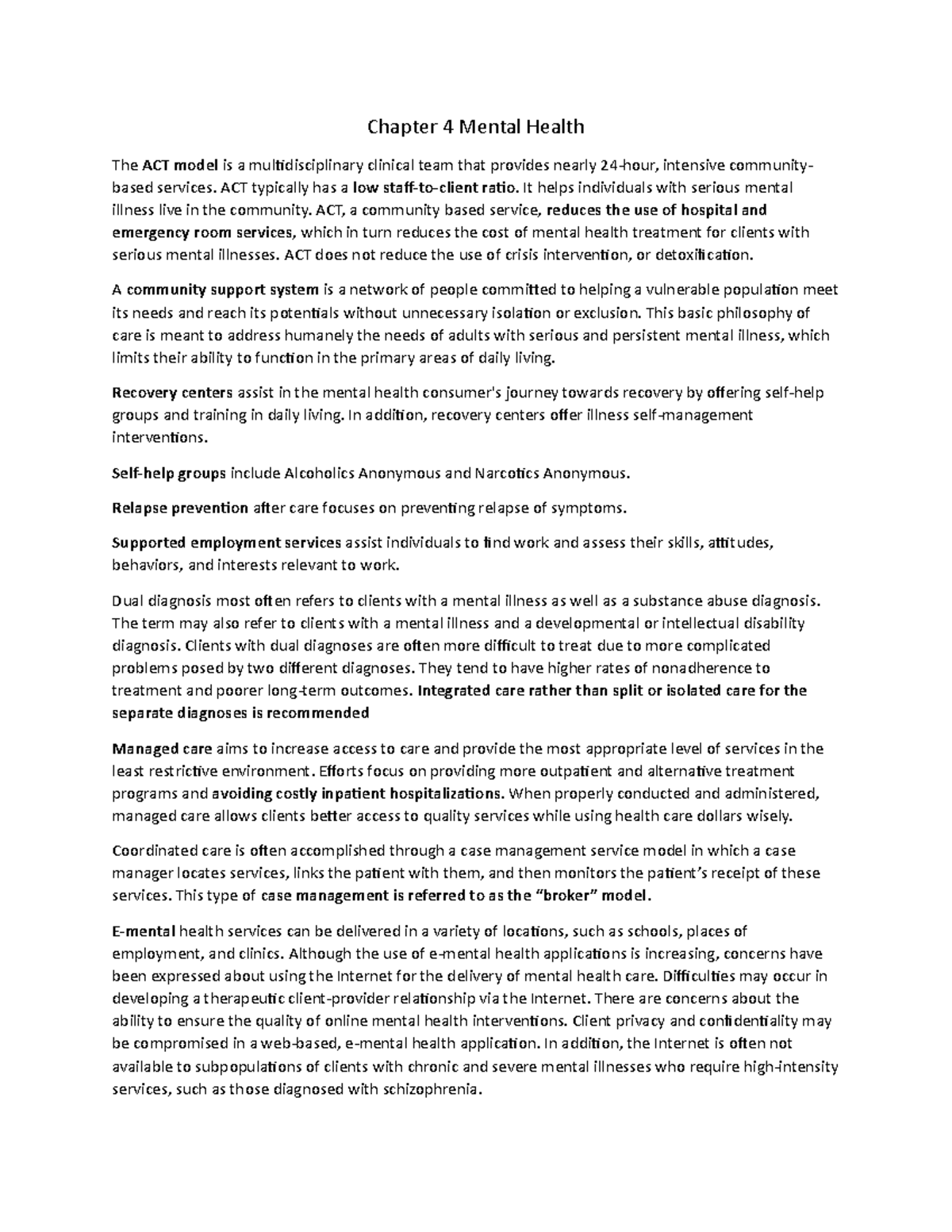 Chapter 4 Mental Health - Chapter 4 Mental Health The ACT model is a ...