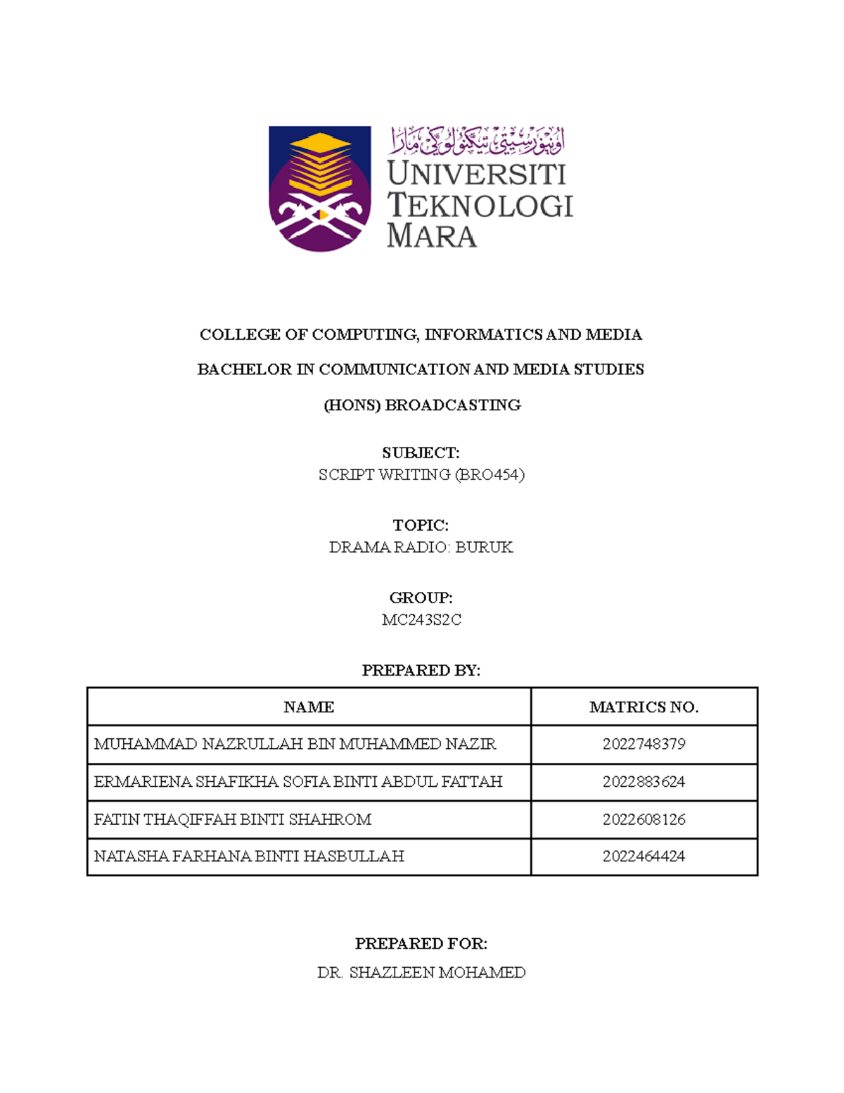 Drama Radio Script - COLLEGE OF COMPUTING, INFORMATICS AND MEDIA ...