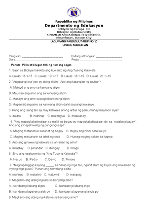 Ikaapat Pagsusulit Filipino 9 - TUNGAO NATIONAL HIGH SCHOOL TUNGAO ...