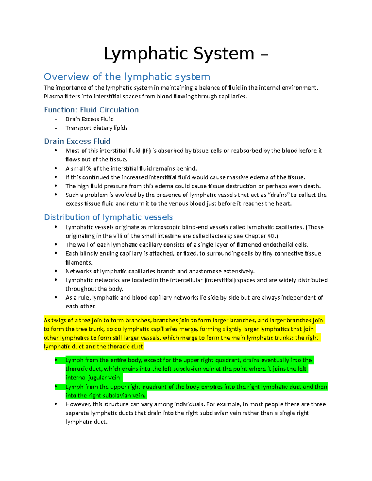 Lymphatic System - Lecture notes 7 - Lymphatic System – Overview of the ...
