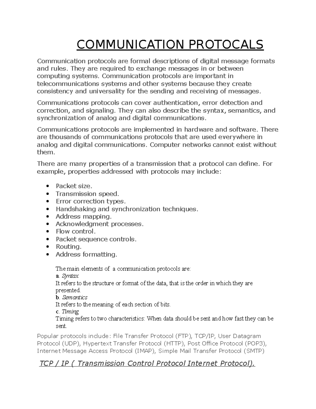 Communication Protocals Communication Protocals Communication Protocols Are Formal