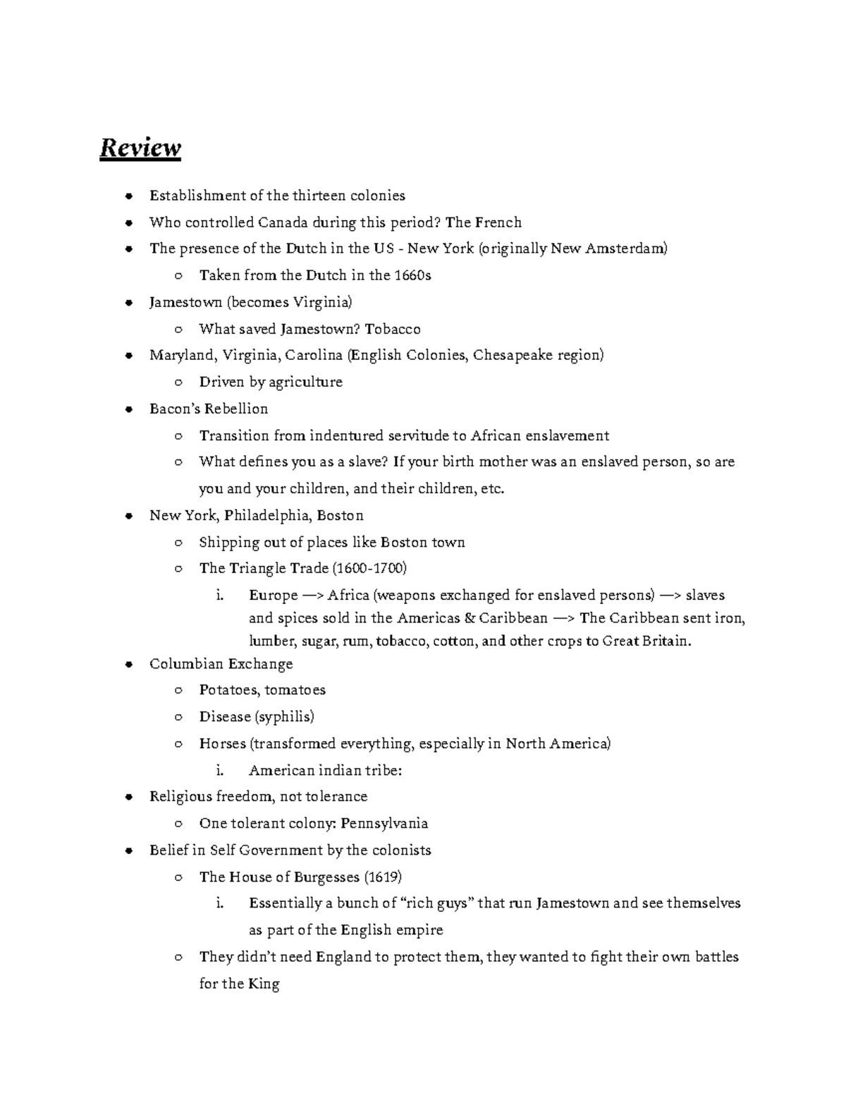 Copy of Apush Review Session Notes - Review Establishment of the ...