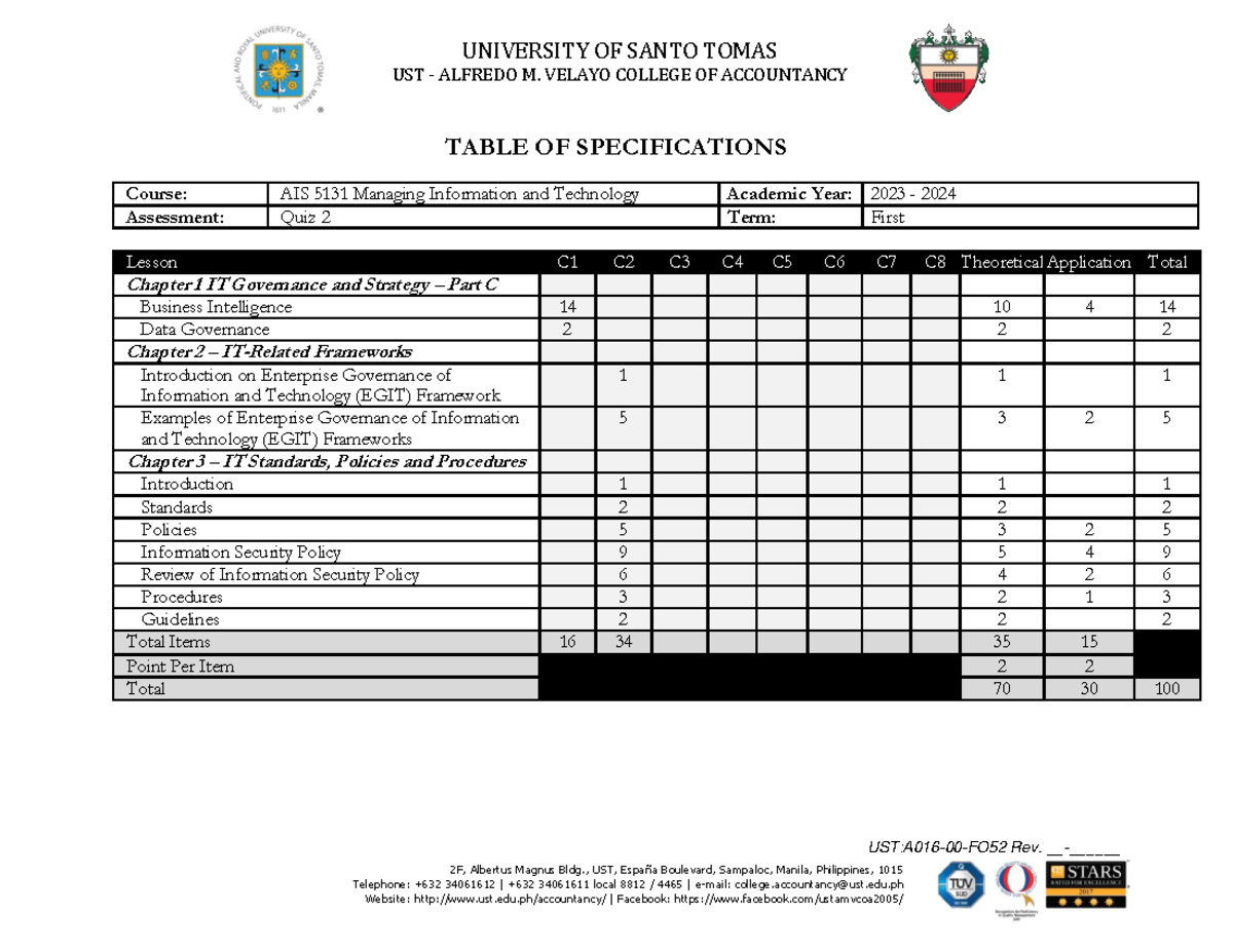 51312024 FOR Students - UST:A016-00-FO52 Rev. -____ UNIVERSITY OF SANTO ...