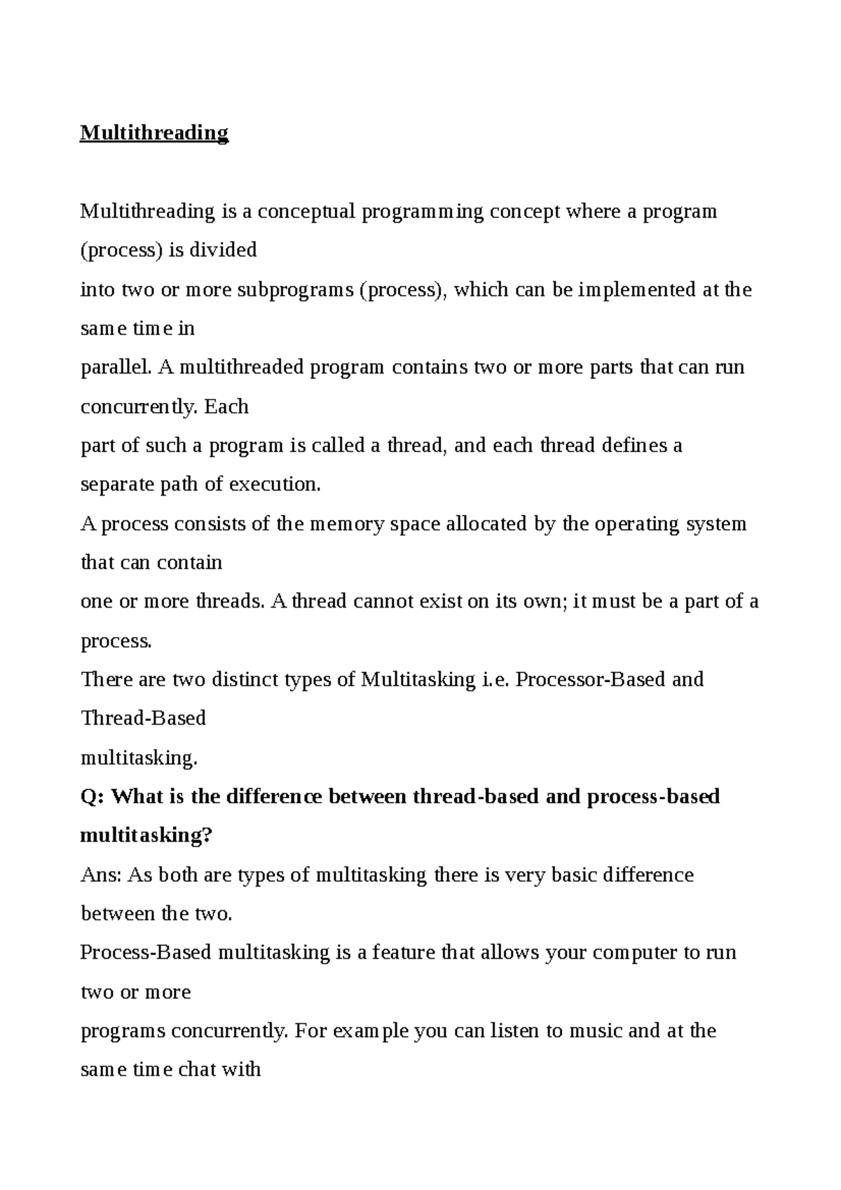 Unit2-ch4 - regular experssions - Multithreading Multithreading is a ...