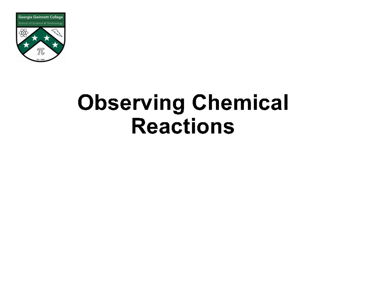 Observing Chemical Reactions - Observing Chemical Reactions Types of ...