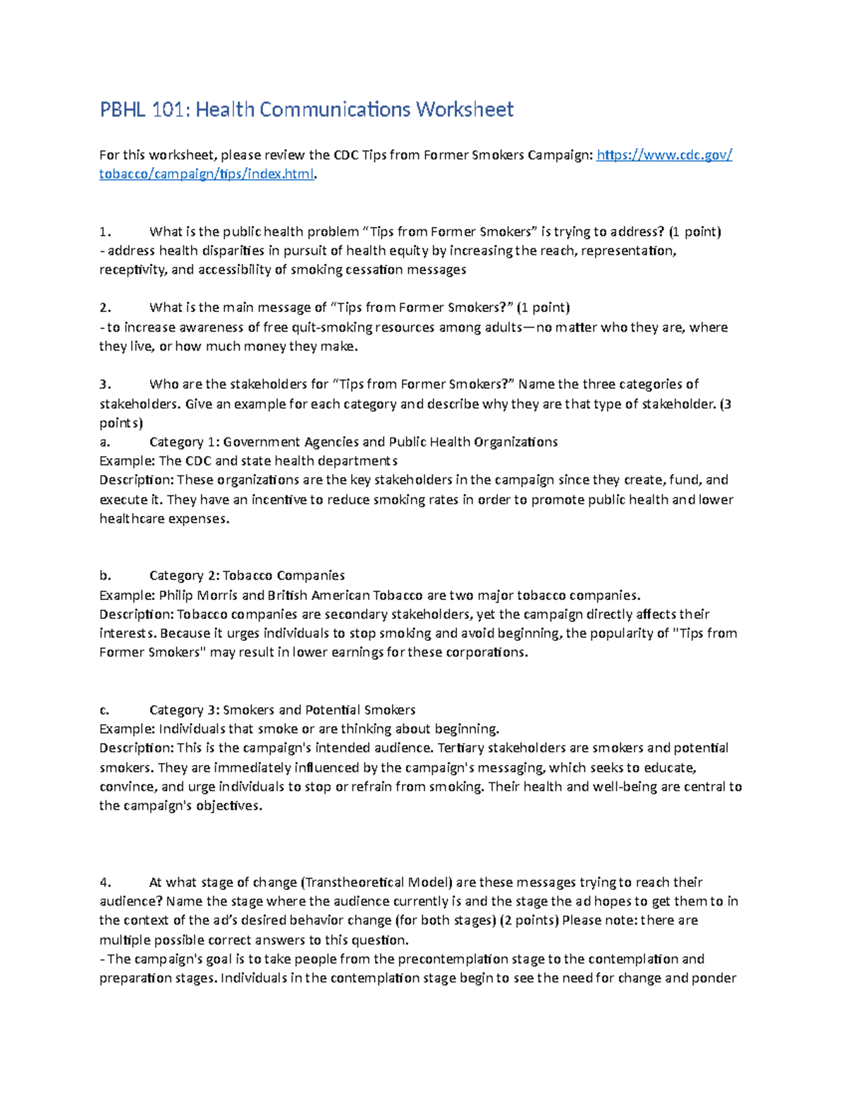 Health Communications Worksheet(3) - PBHL 101: Health Communica 5 ons ...