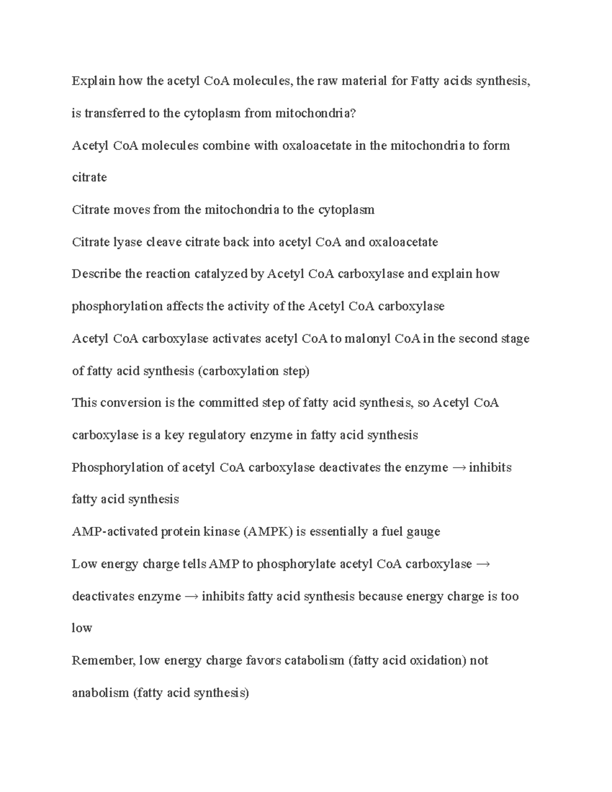 Fatty Acid Synthesis - This is notes from BCMB at the University of ...