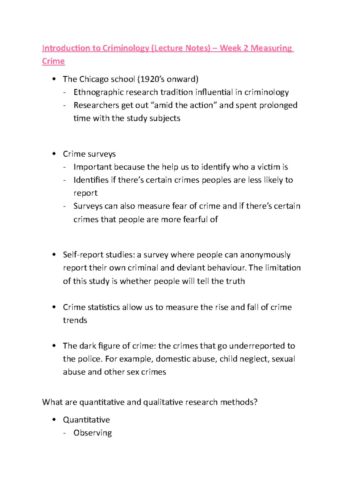 Measuring Crime - Introduc琀椀on to Criminology (Lecture Notes) – Week 2 ...