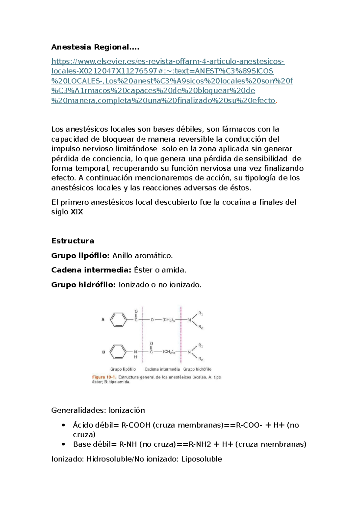 Anestésicos locales - farmacologia - Anestesia Regional.... - Studocu