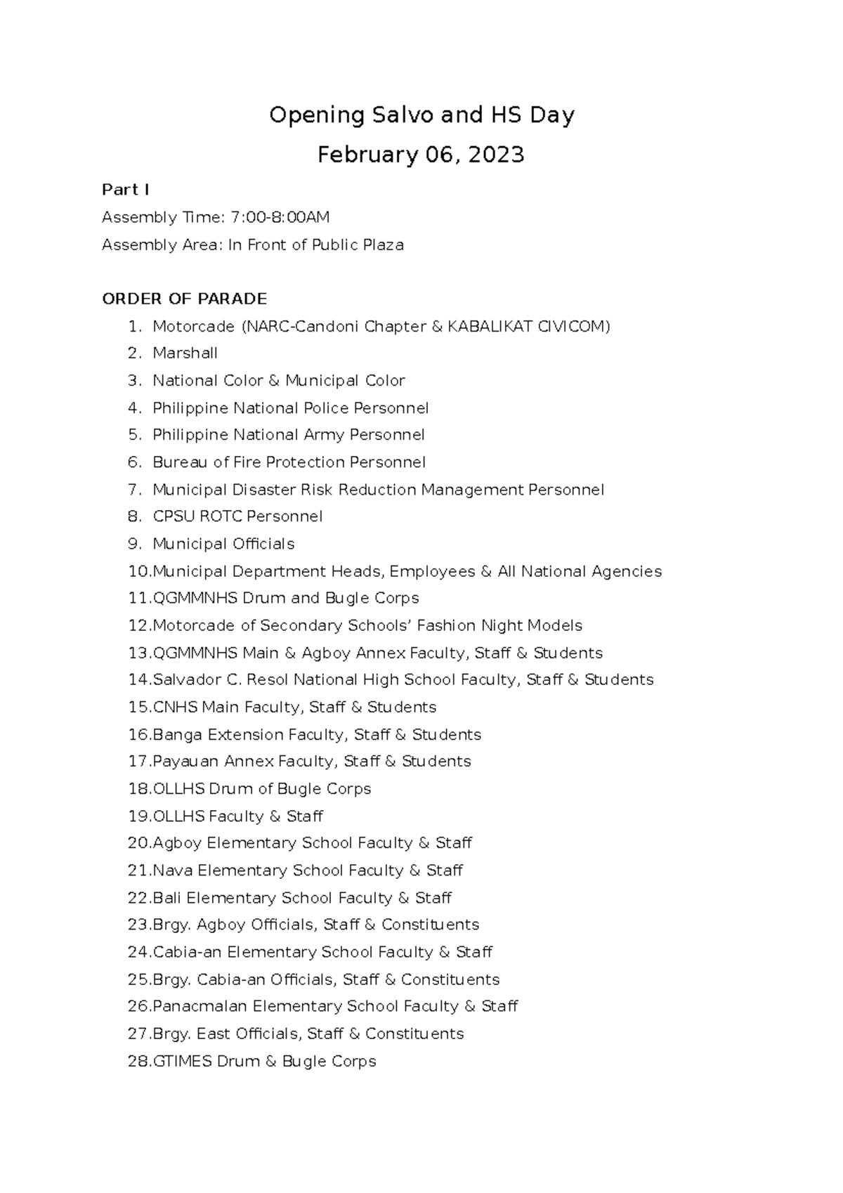 Opening-Salvo-and-HS-Day-2023-2 - Opening Salvo and HS Day February 06, 2023 Part I Assembly ...