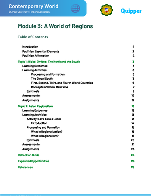 Contemp World Module 5 Topics 1 3 - Table of Contents Introduction Paulinian Essential Elements ...