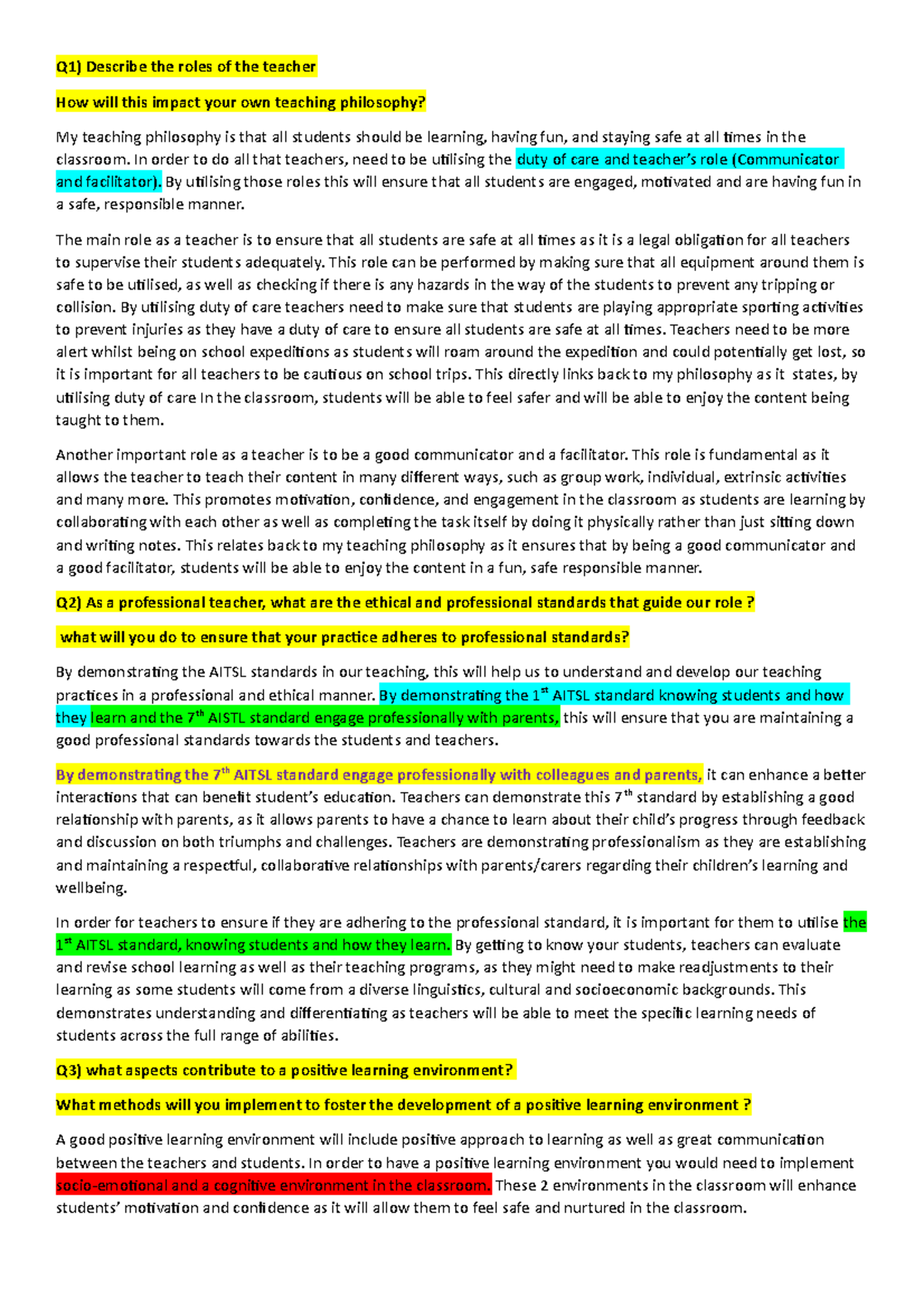 Exam questions - Exam for semester 1 for the course EDL1240, with ...