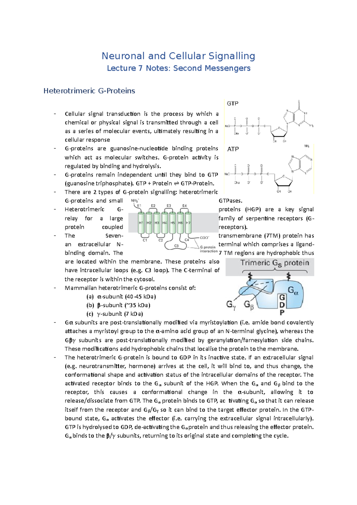 Lecture 7 Notes Second Messengers Neuronal And Cellular Signalling Lecture 7 Notes Second