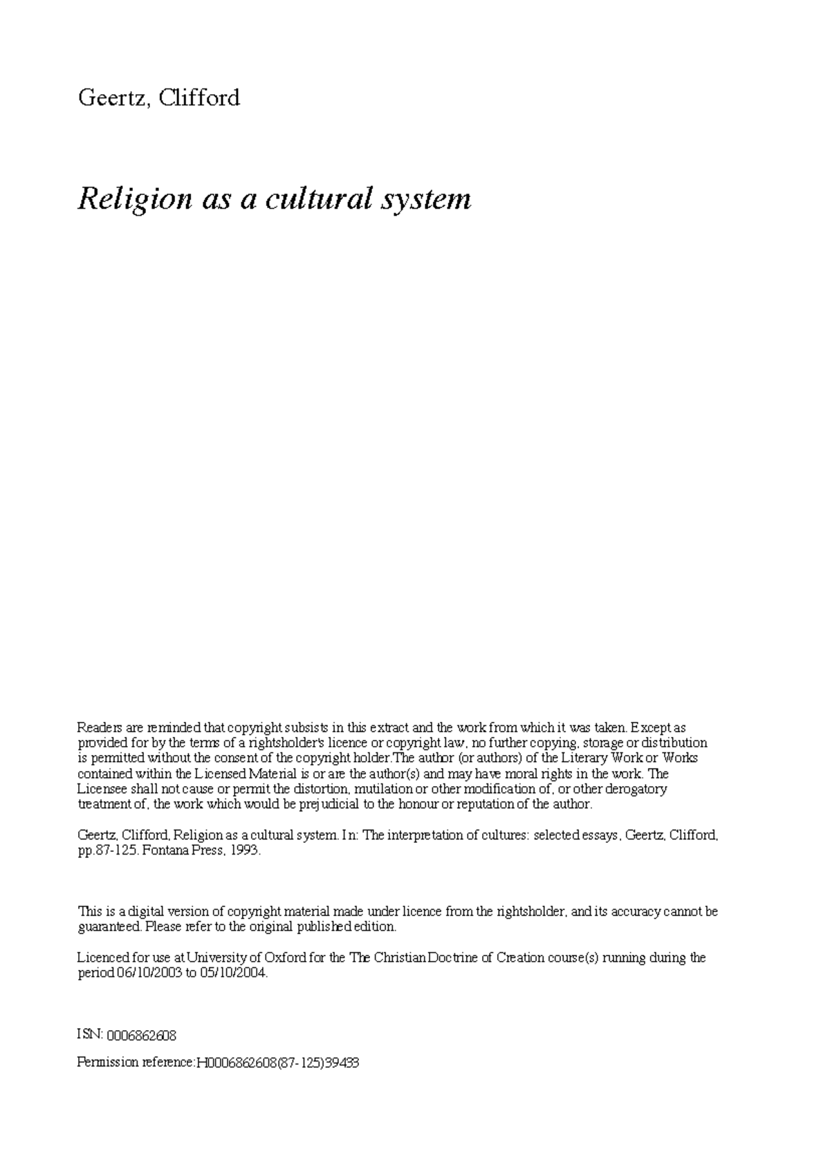 Geertz -Religion as a Cultural System - The interpretation of cultures ...