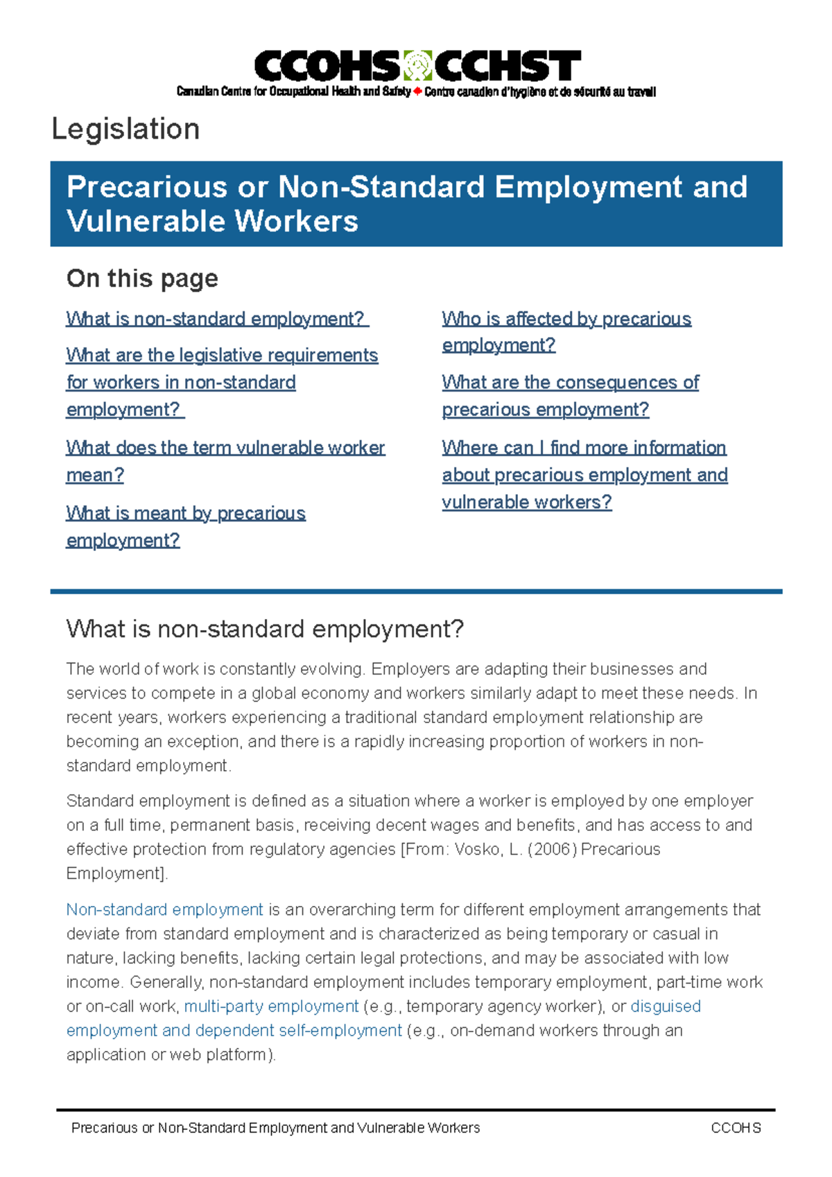 CCOH 2024 - Practice Material - Legislation Precarious or Non-Standard ...