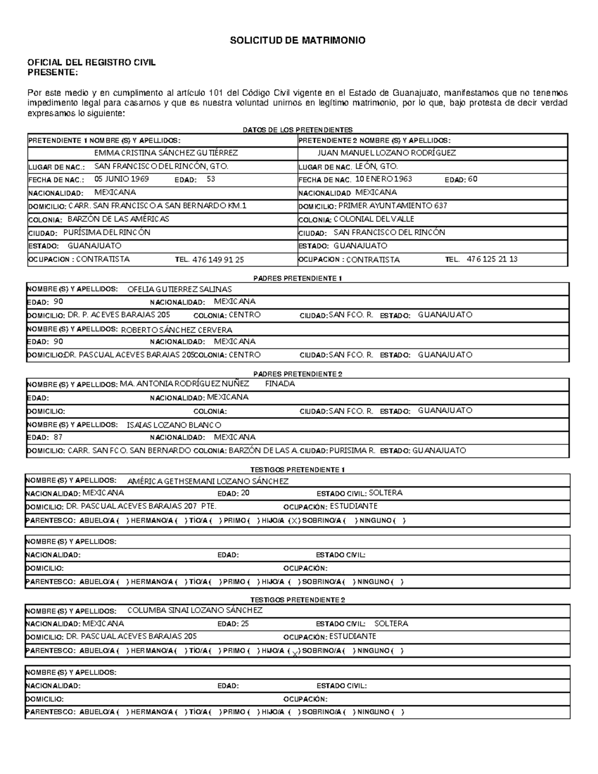 Solicitud matrimonio civil león - SOLICITUD DE MATRIMONIO OFICIAL DEL REGISTRO CIVIL PRESENTE ...