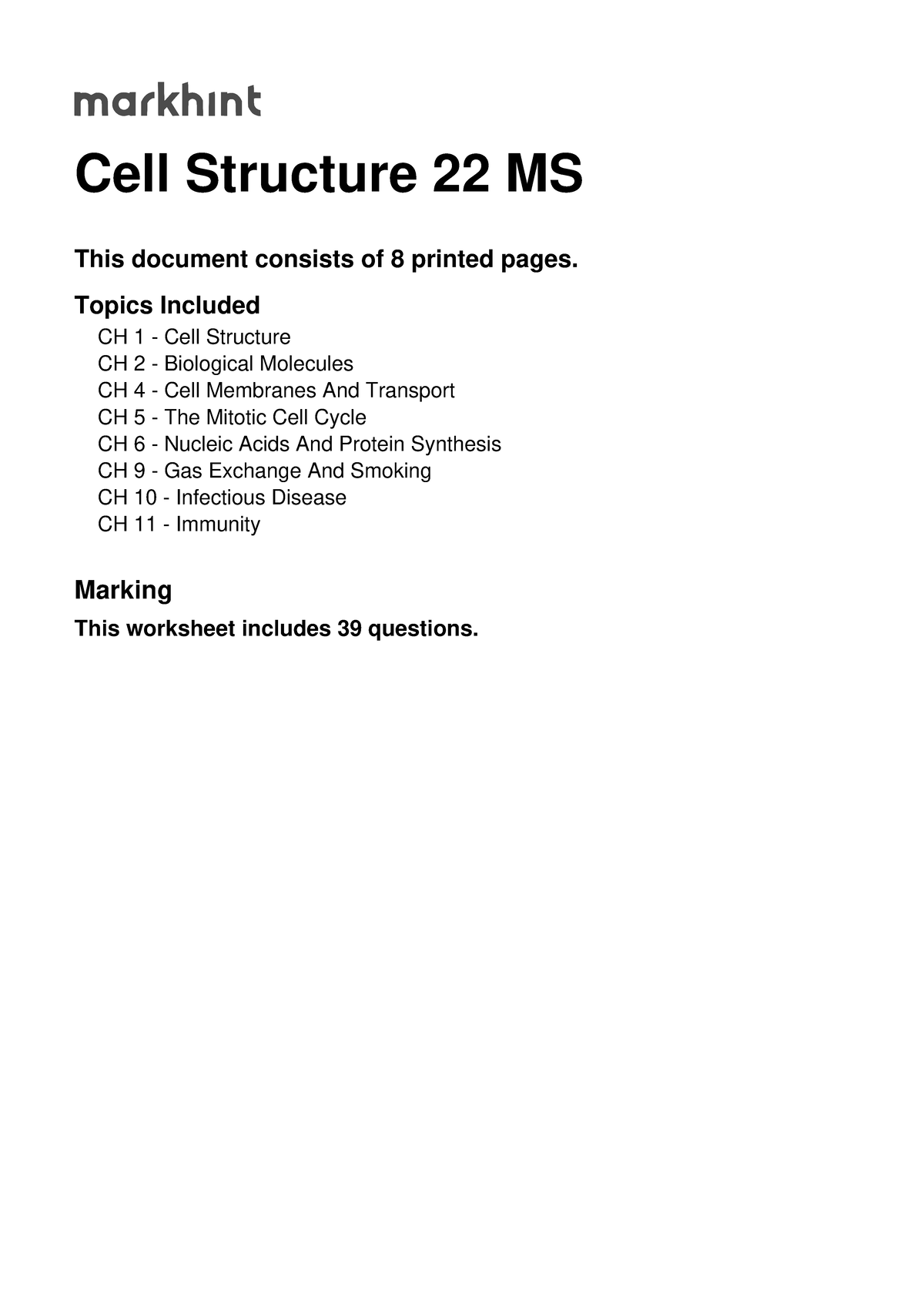 Cell Structure 22 MS - Summary Cell Biology - Cell Structure 22 MS This ...