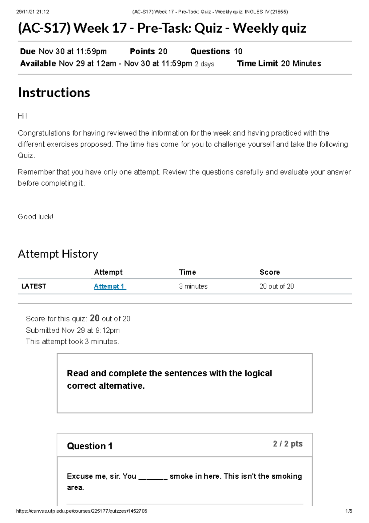 (AC-S17) Week 17 - Pre-Task Quiz - Weekly quiz Ingles IV (21655) - (AC ...