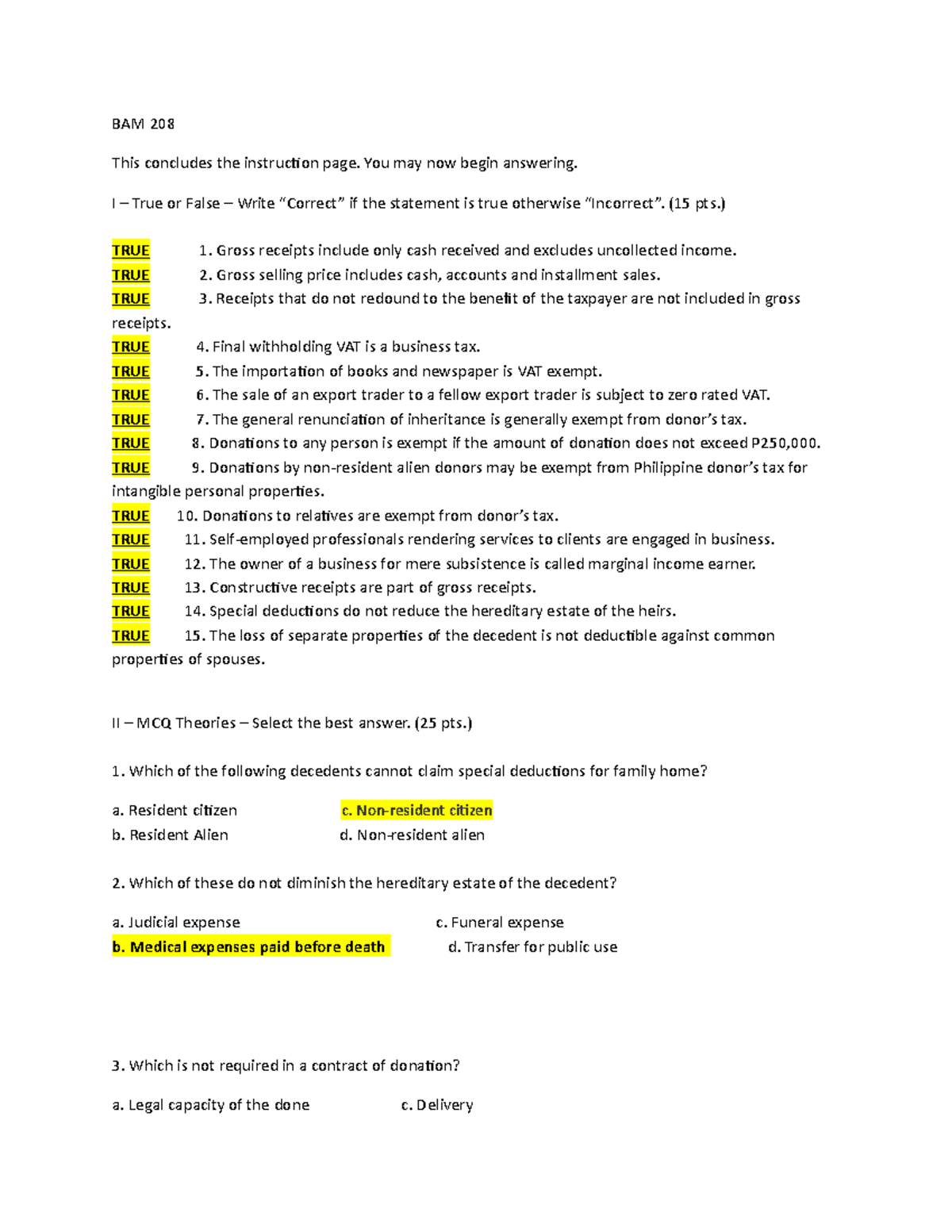 BAM 208-EXAM - Exam - BAM 208 This concludes the instruction page. You ...