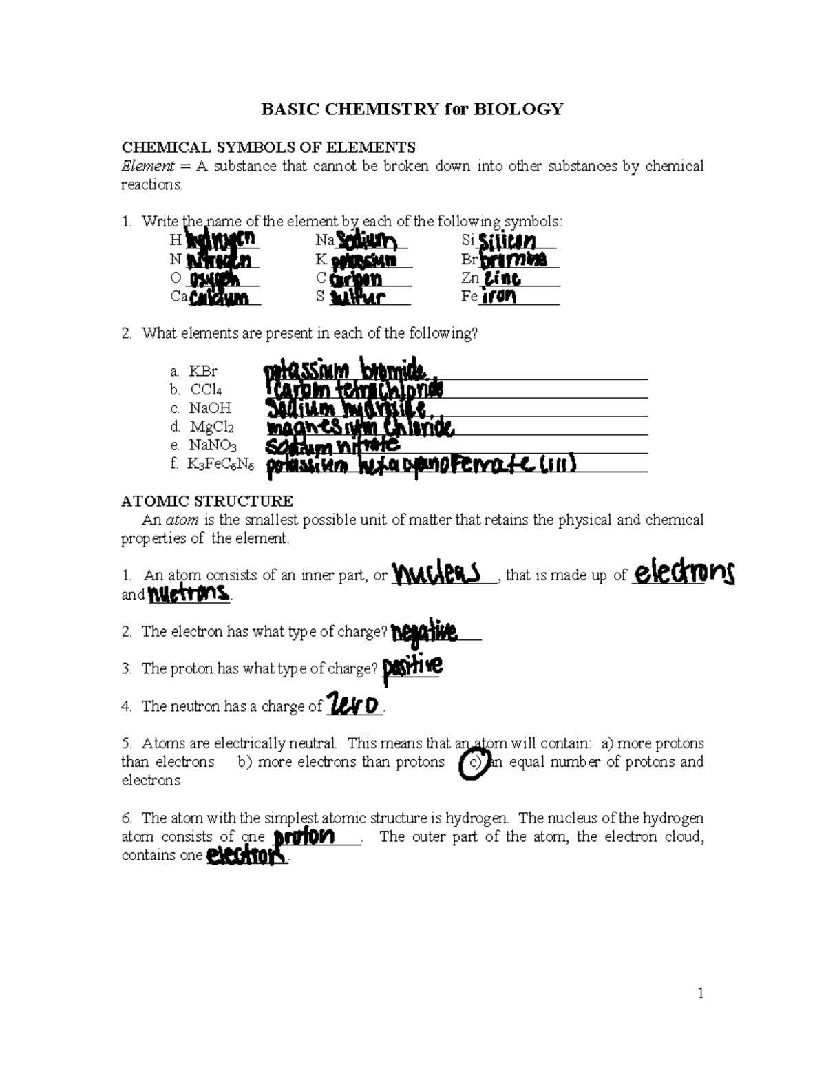 AS1 Chemistry for Biology - BASIC CHEMISTRY for BIOLOGY CHEMICAL ...