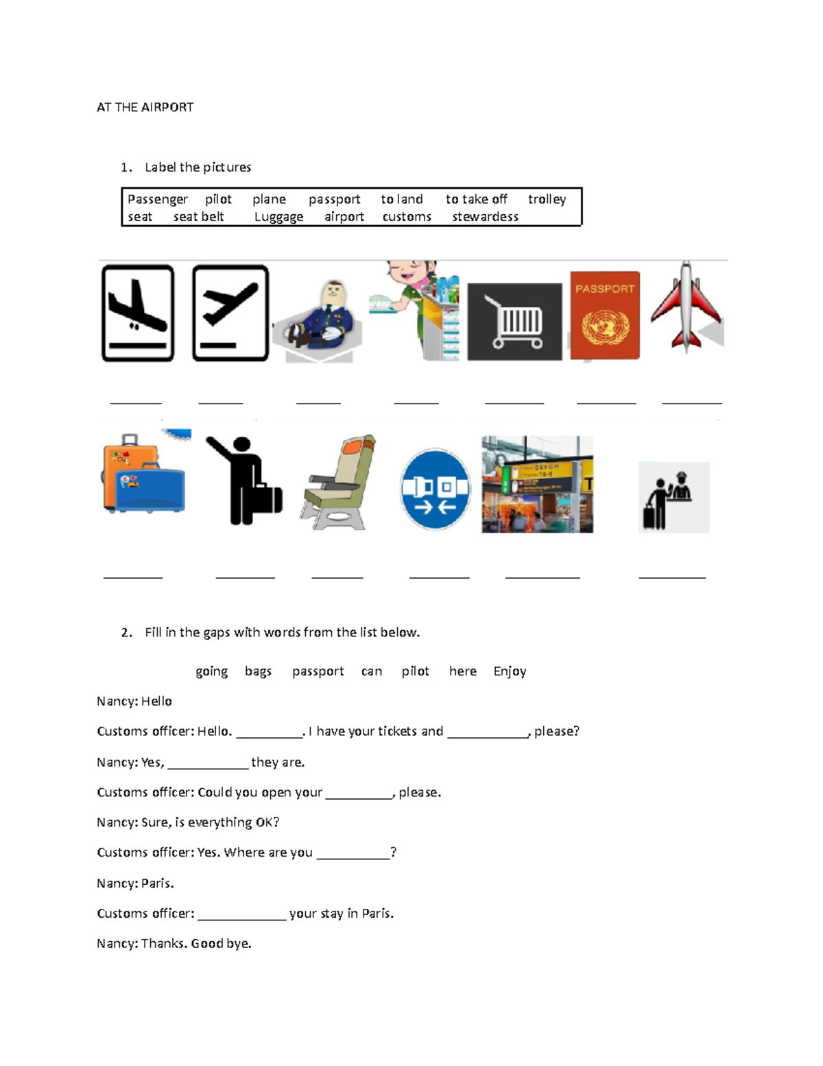At the Airport Worksheet 5 - AT THE AIRPORT Label the pictures ...