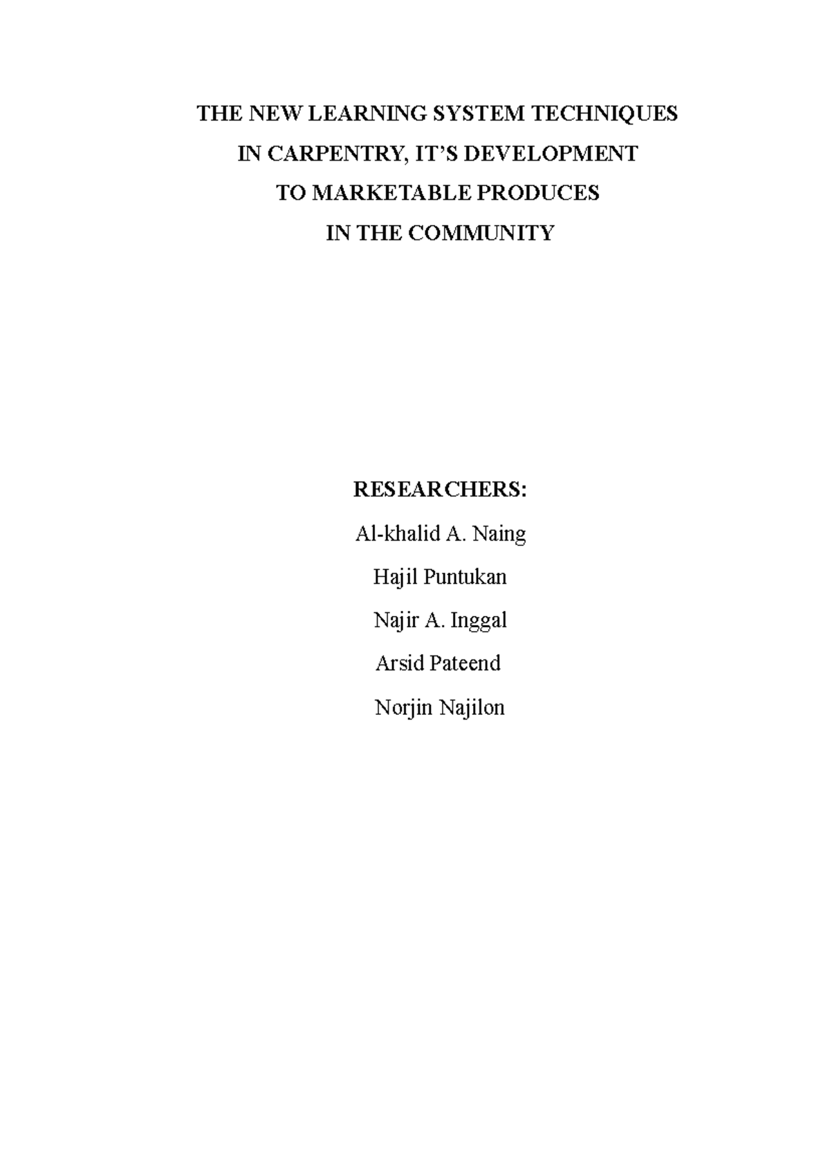 Rajak - Nothing - THE NEW LEARNING SYSTEM TECHNIQUES IN CARPENTRY, IT’S ...