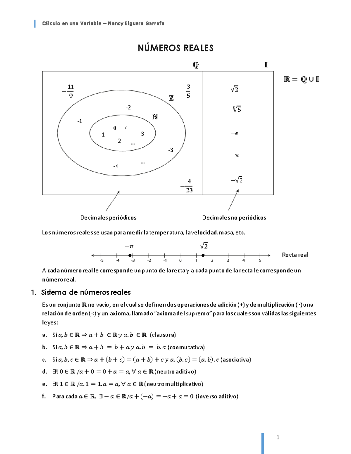 Clase 1 - Ejercicios de Cálculo - ####### NÚMEROS REALES Los números ...