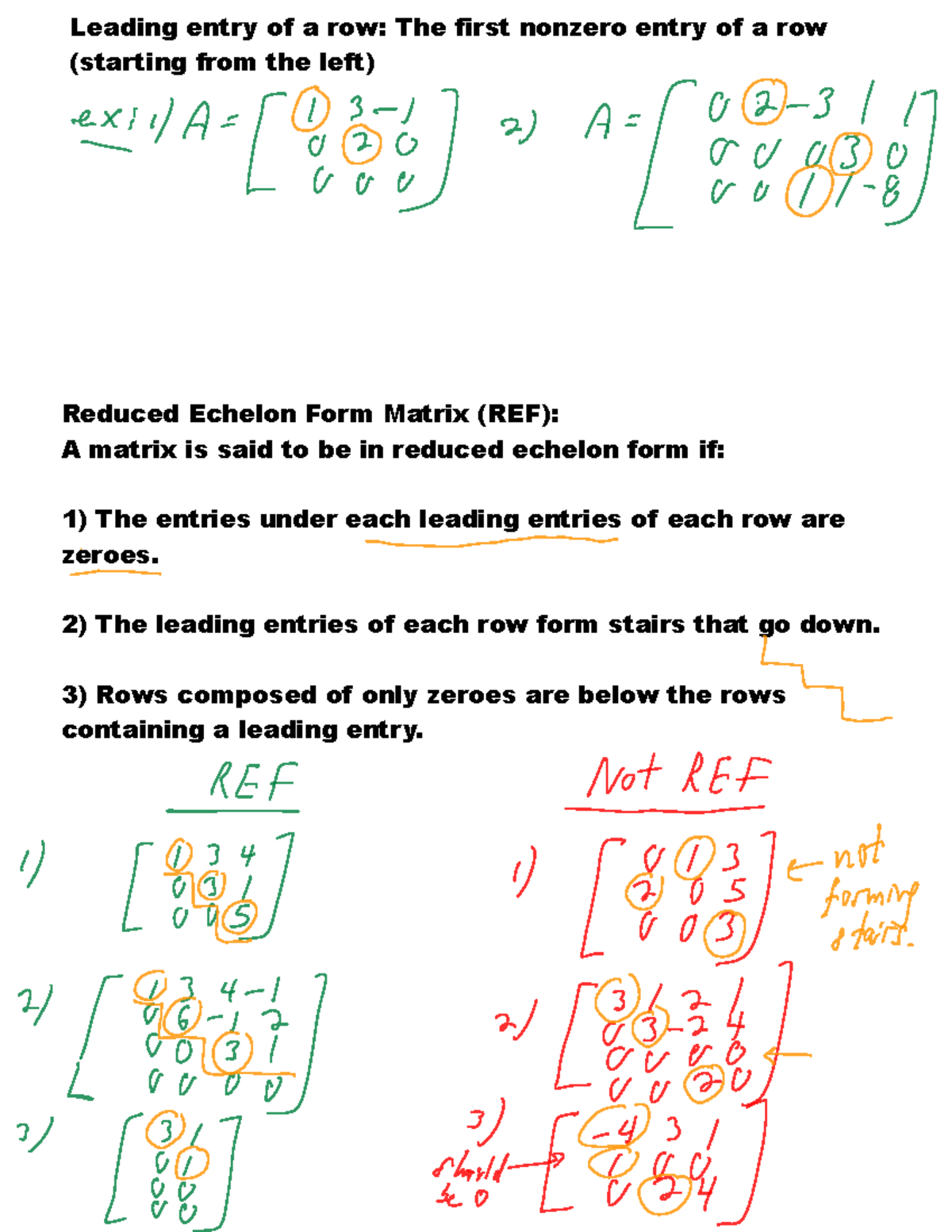 Class 11 Notes (filled) - Reduced Echelon Form Matrix (REF): A matrix ...