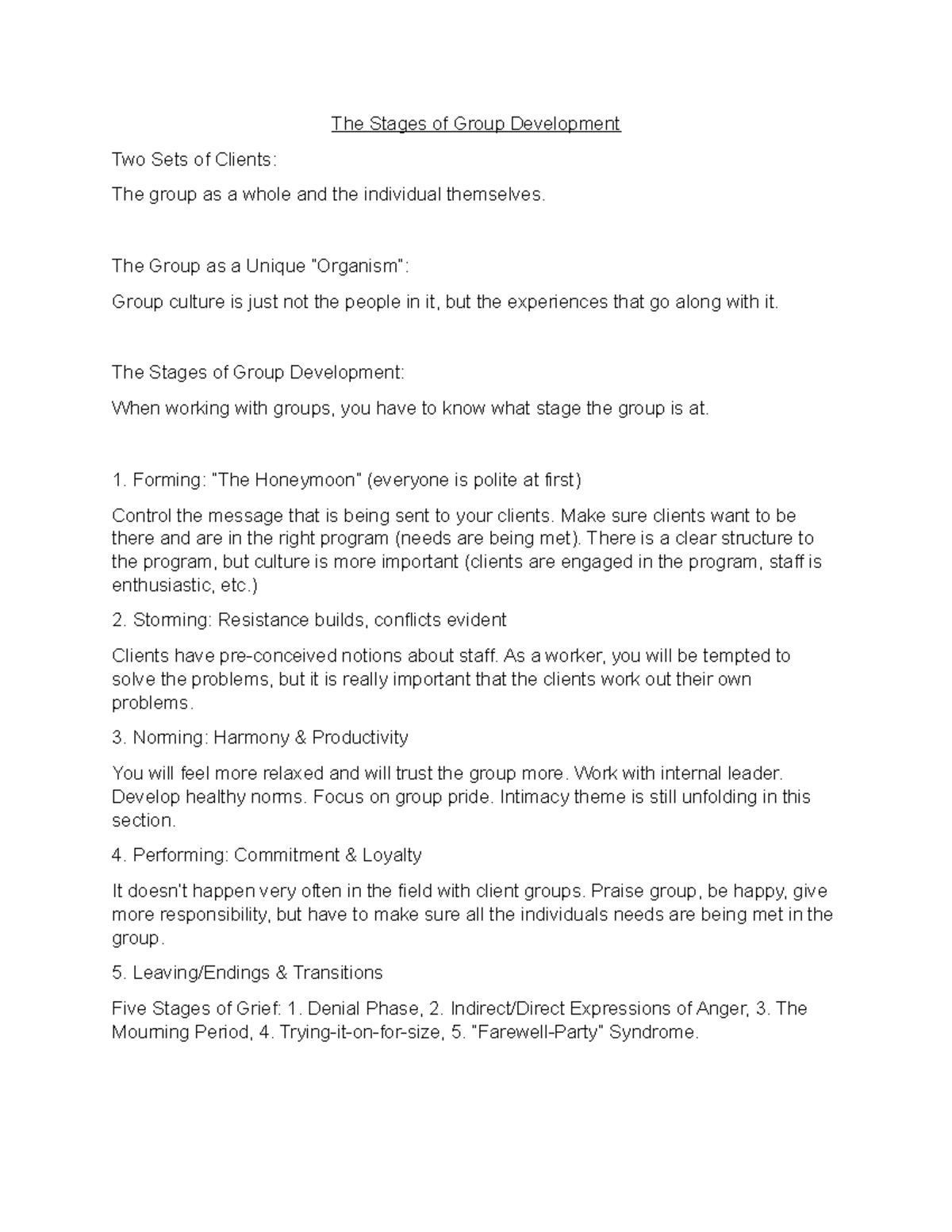 Lecture 12 Notes - The Stages of Group Development - The Stages of ...