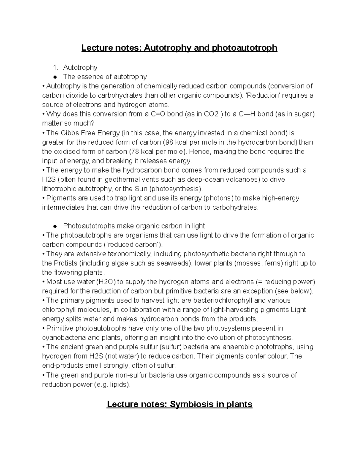 Lecture notes Autotrophy and photoautotroph - Lecture notes: Autotrophy ...