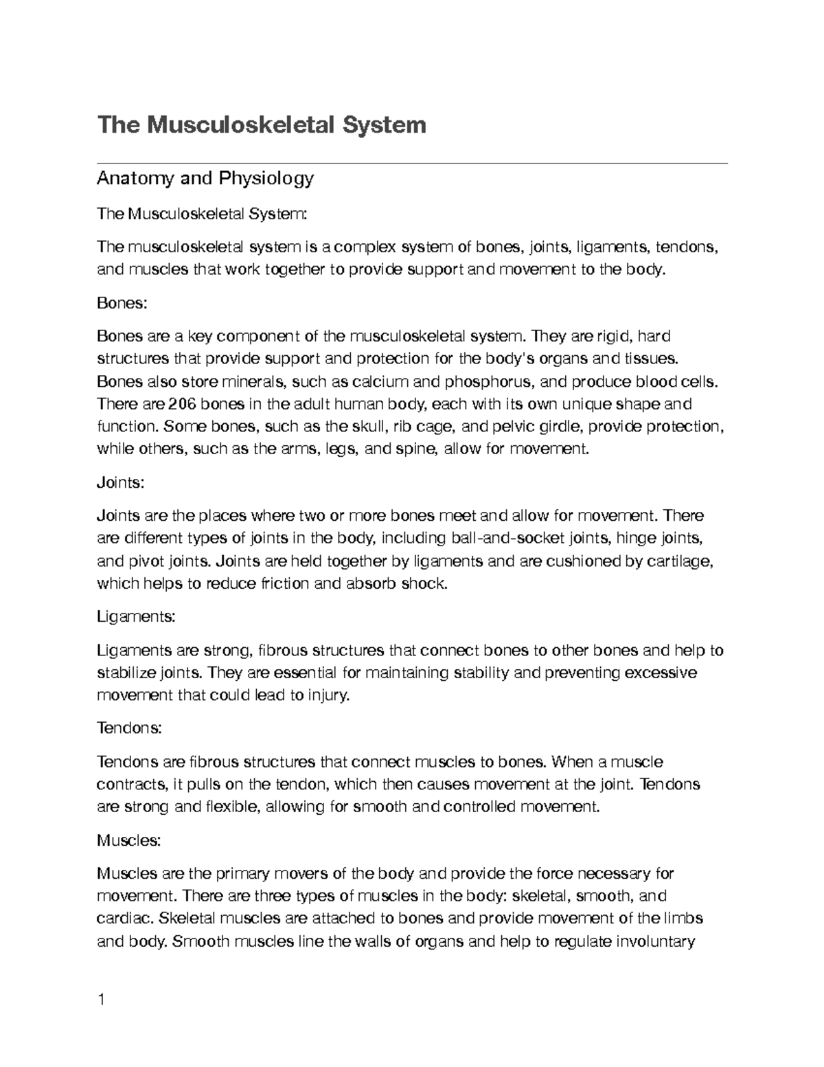 The Musculoskeletal System Notes - The Musculoskeletal System Anatomy ...