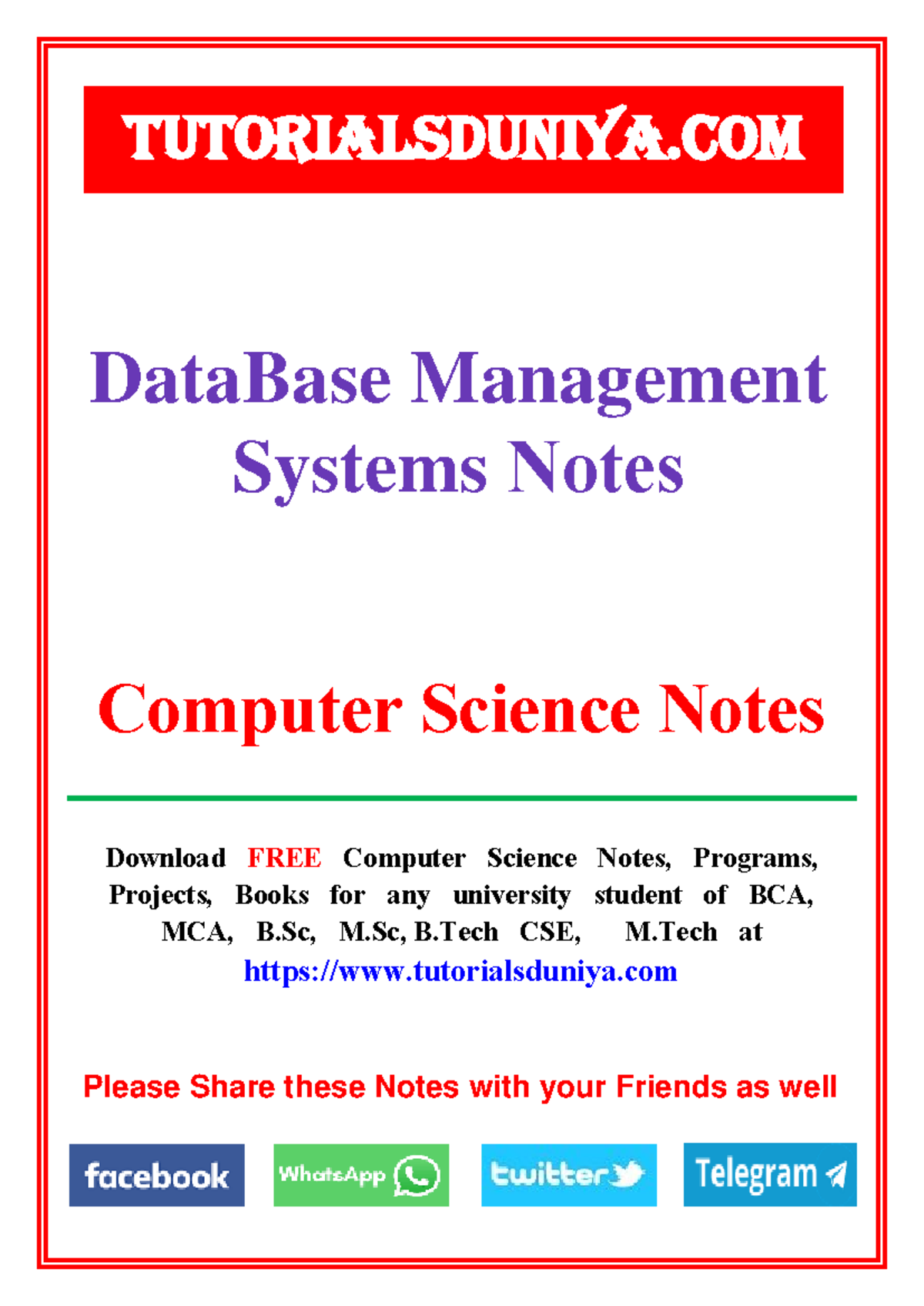 Database Management System Notes 1 - Tutorials Duniya ...