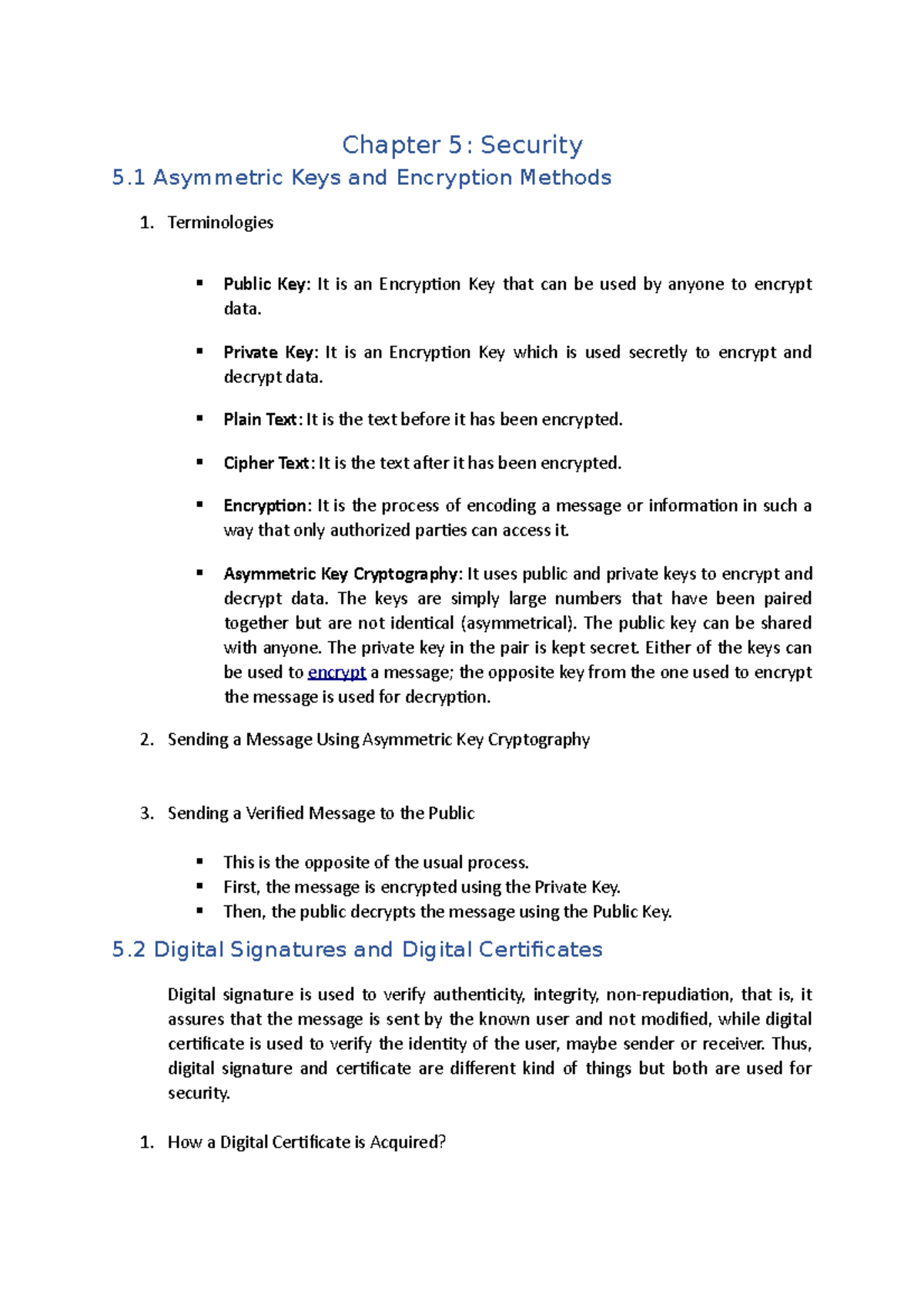 C - C.S - Chapter 5: Security 5 Asymmetric Keys and Encryption Methods ...
