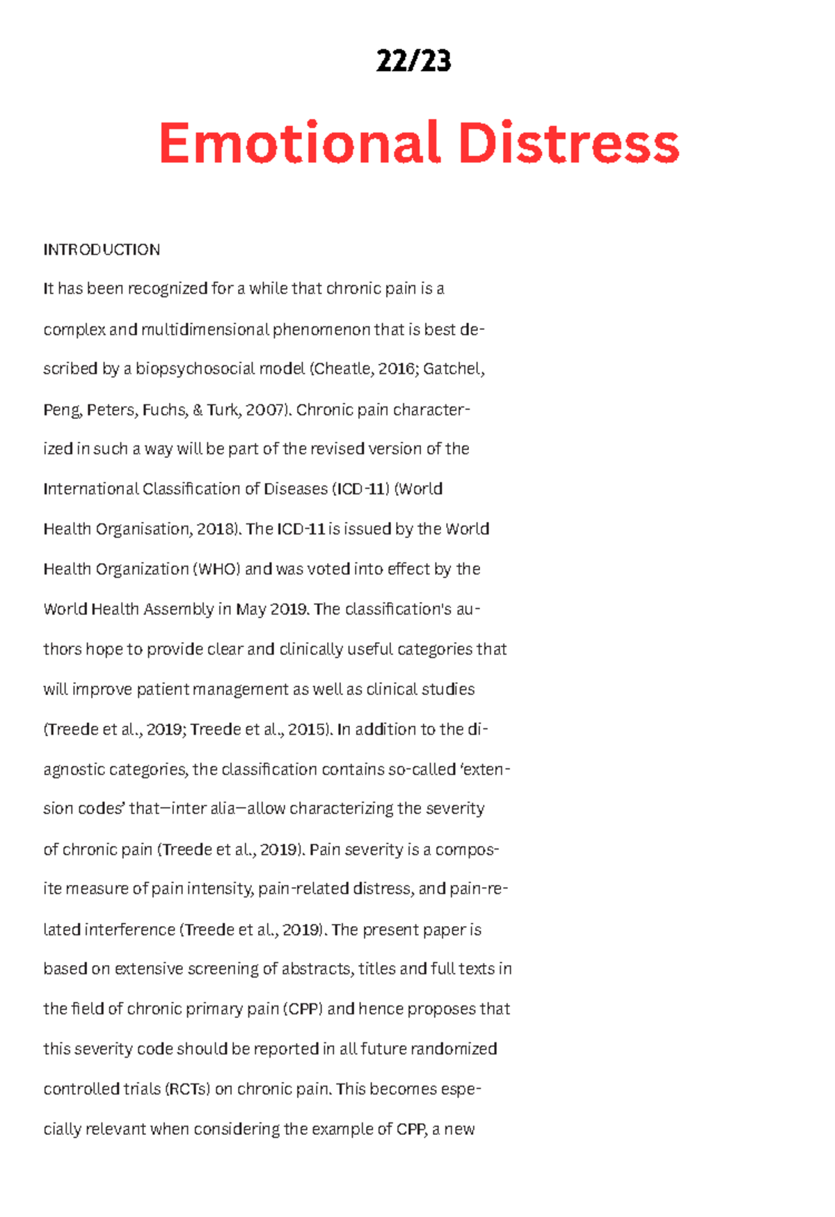 Emotional Distress - 22/ Emotional Distress INTRODUCTION It has been ...