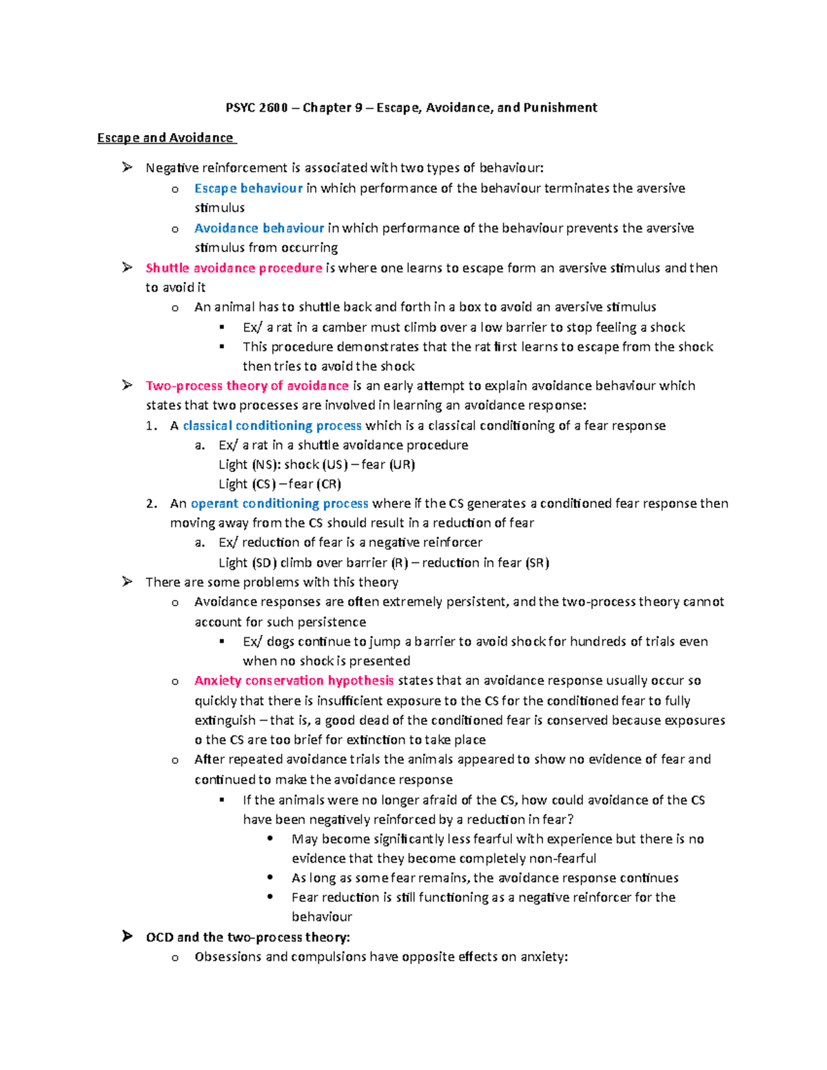 PSYC 2600 – Chapter 9 – Escape, Avoidance, and Punishment - PSYC 2600 ... PSYC 2600 – Chapter 9 – Escape, Avoidance, and Punishment - PSYC 2600 ...