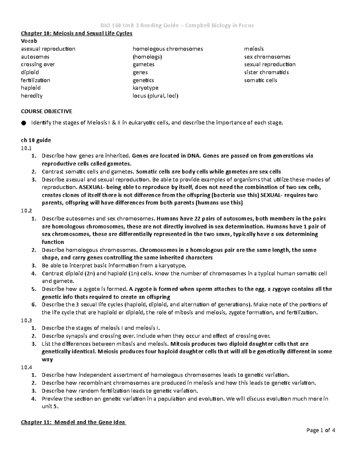 BIO 160 Unit 3 Reading Guide-vocabulary 3e - Chapter 10: Meiosis and ...