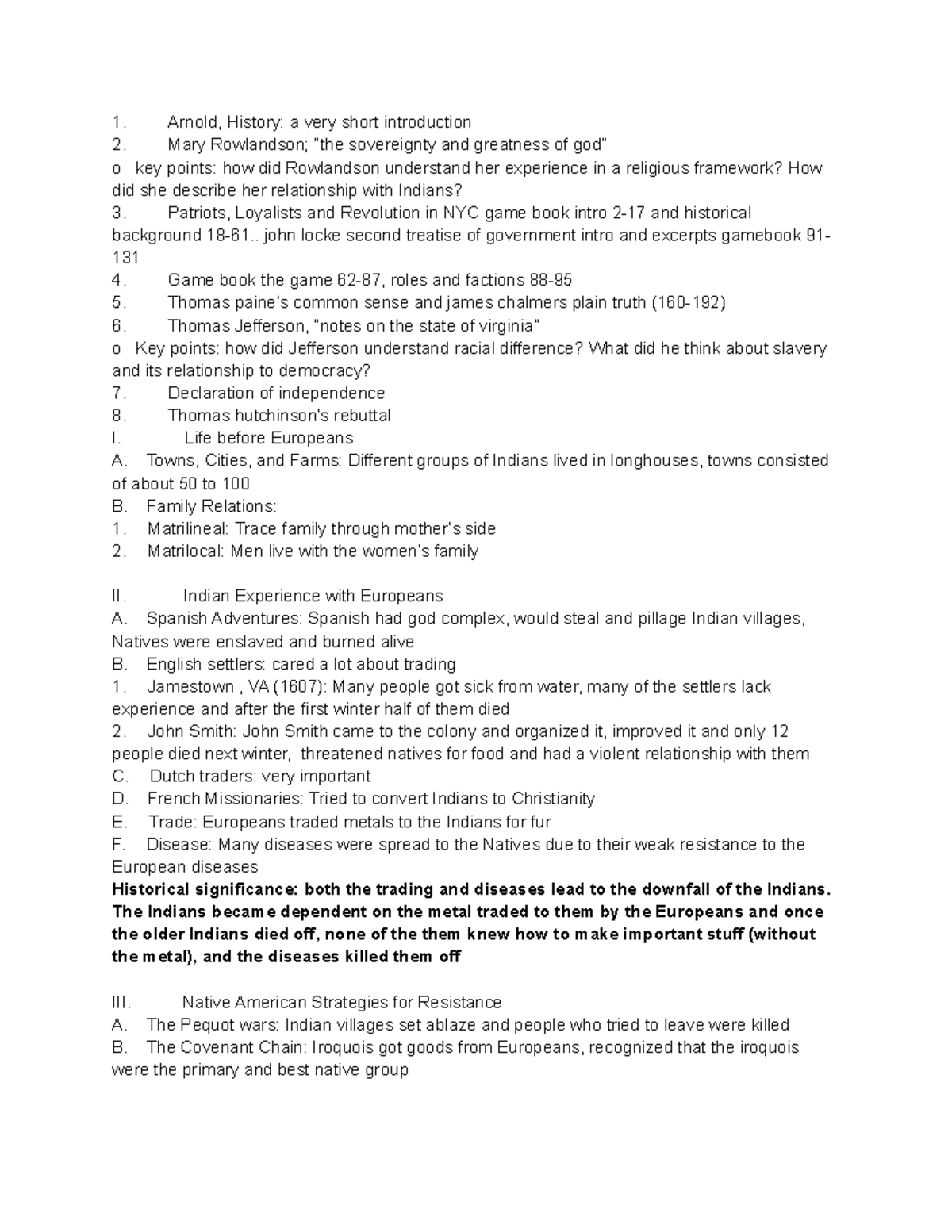 History notes - Arnold, History: a very short introduction Mary ...