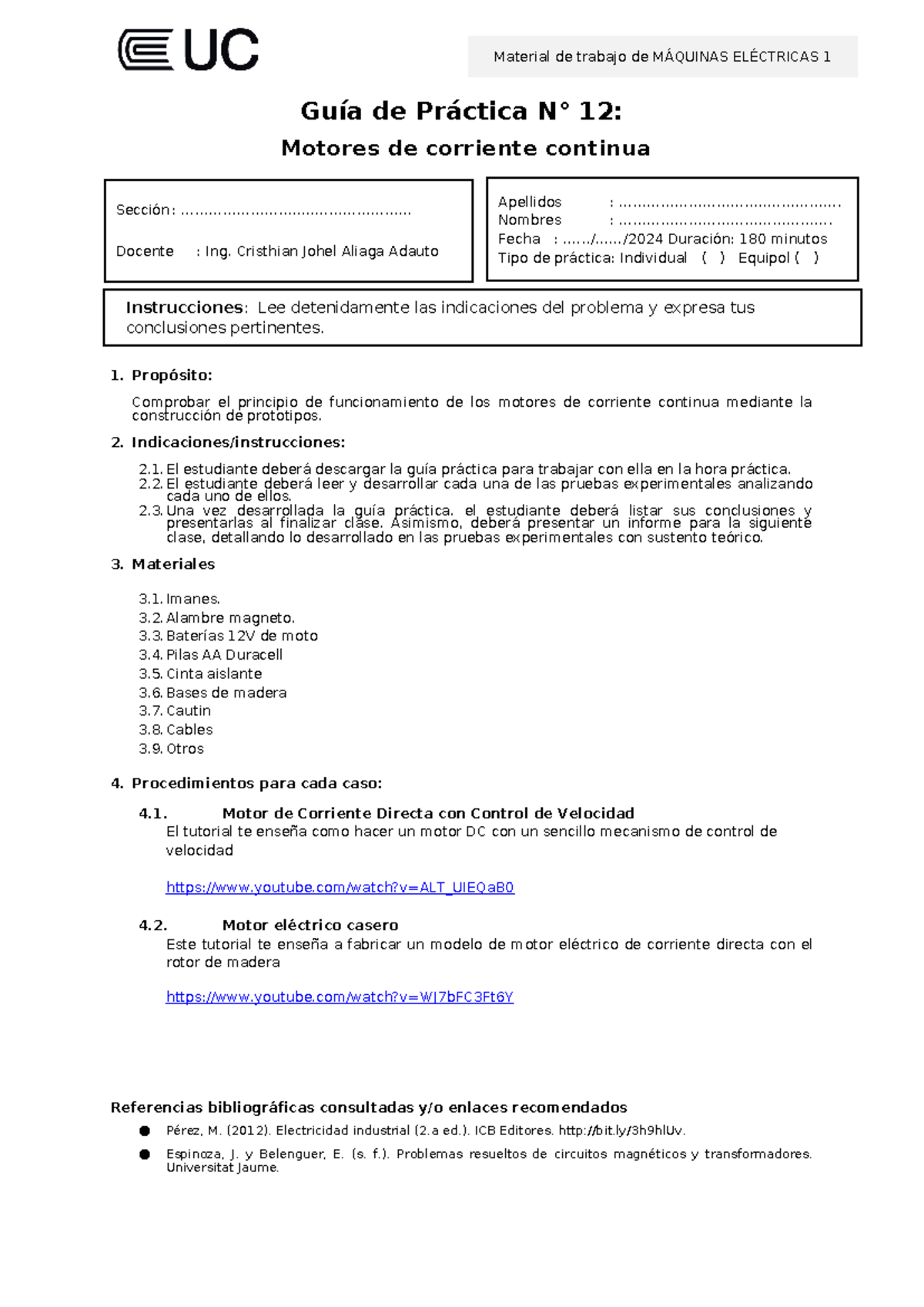 Guía Práctica Nº12 Maquinas Motores Material De Trabajo De MÁquinas