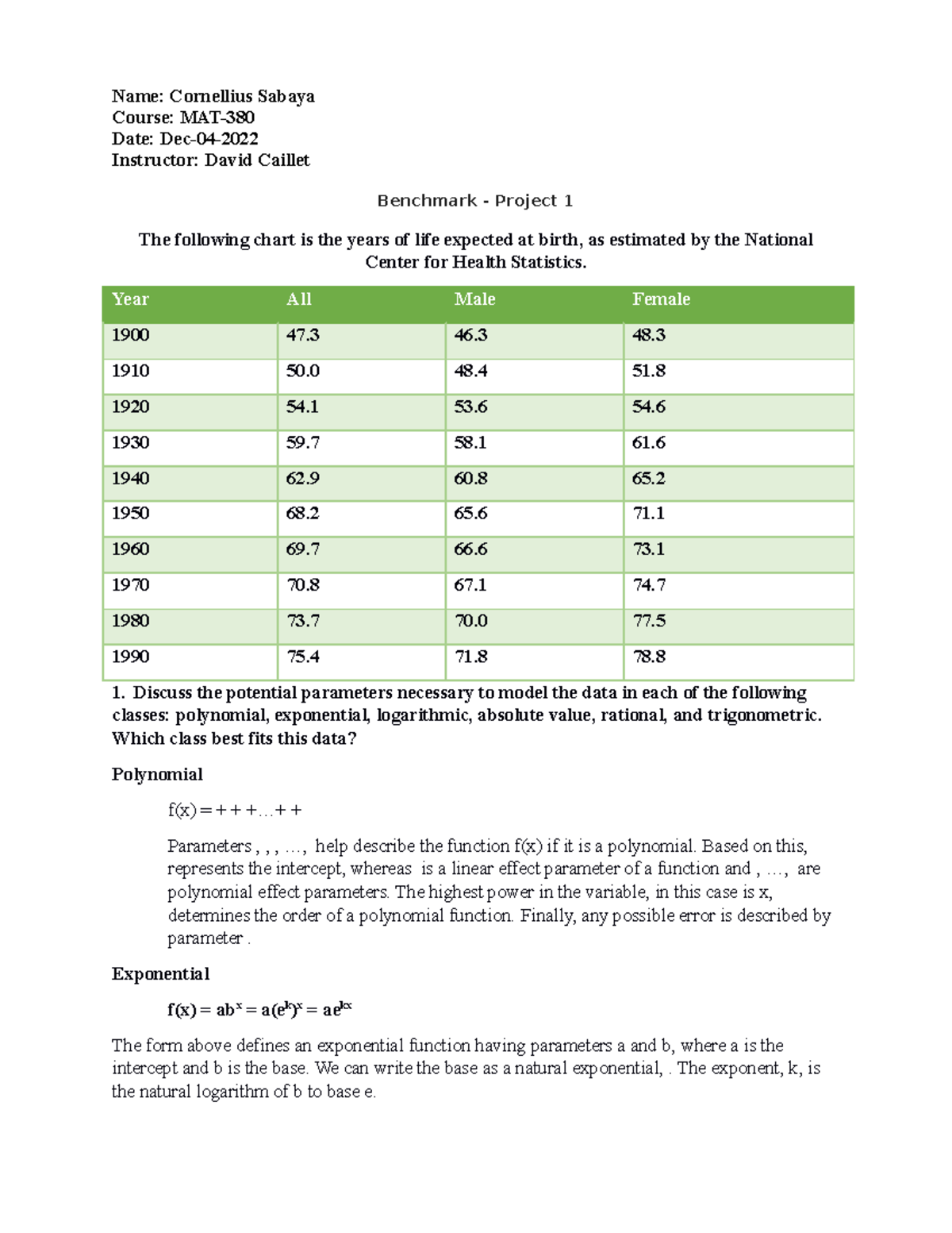 Benchmark - Project 1 - If you decide to use my work as a sample ...