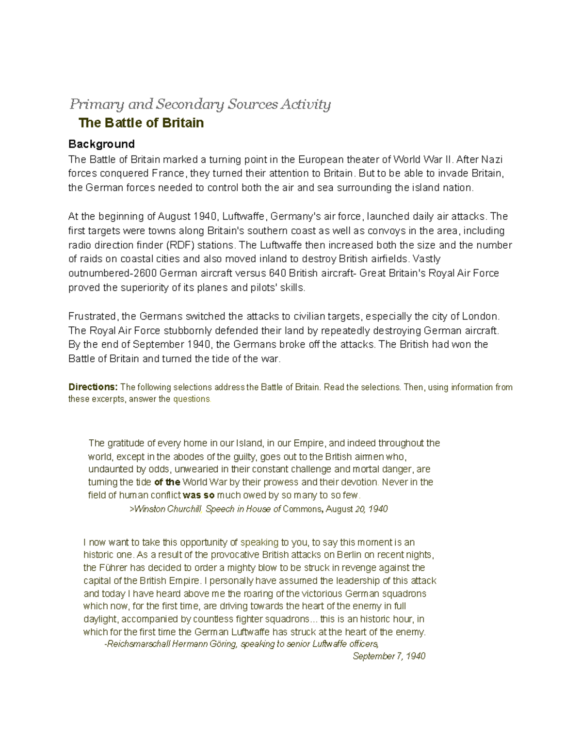 WWII+Battle+Analysis+ - Primary and Secondary Sources Activity The ...