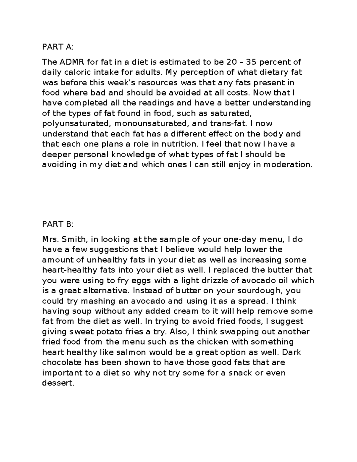 Nutrition Week 3 - Weekly discussion board week 3 - PART A: The ADMR ...