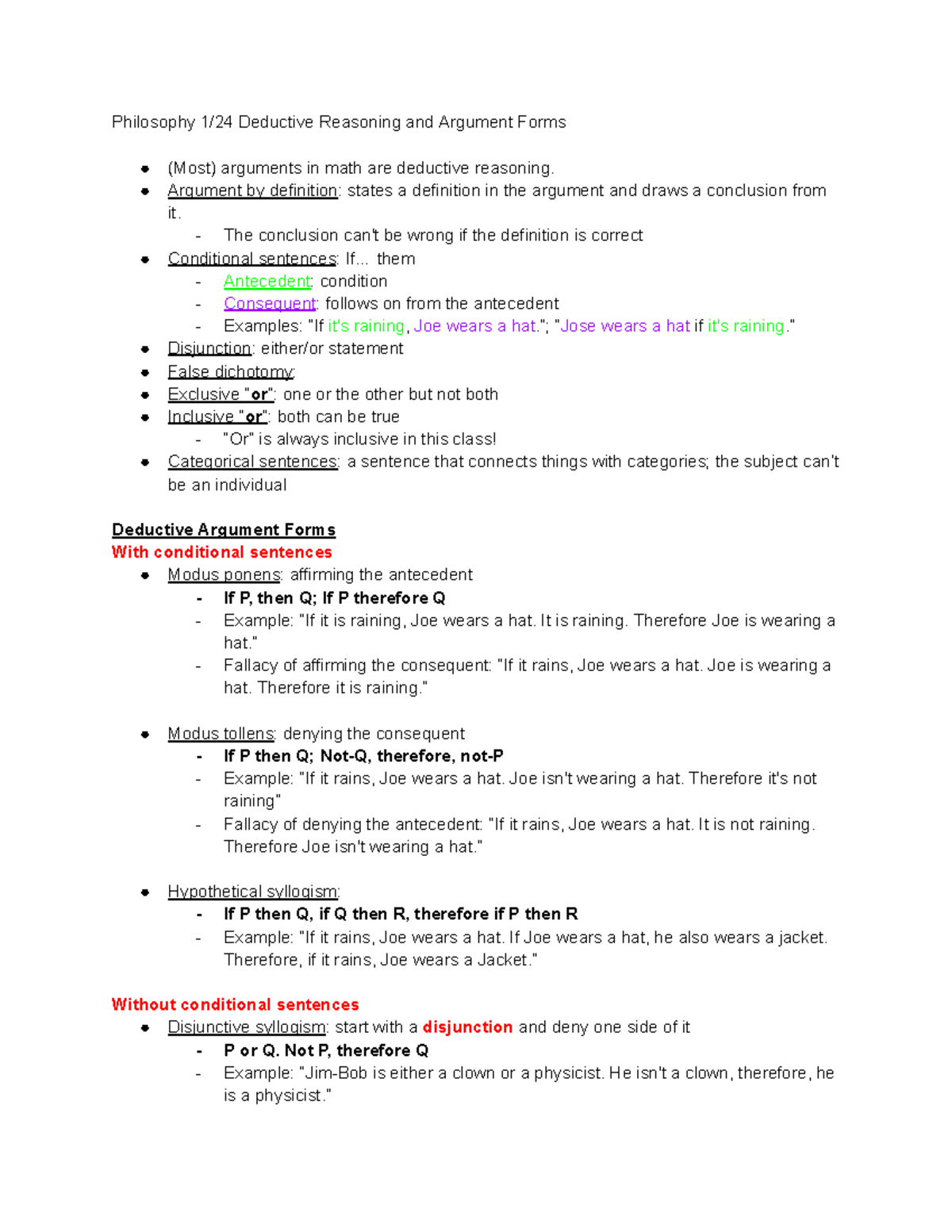 Philosophy 1 24 - notes from 3/30/23 - Philosophy 1/24 Deductive ...