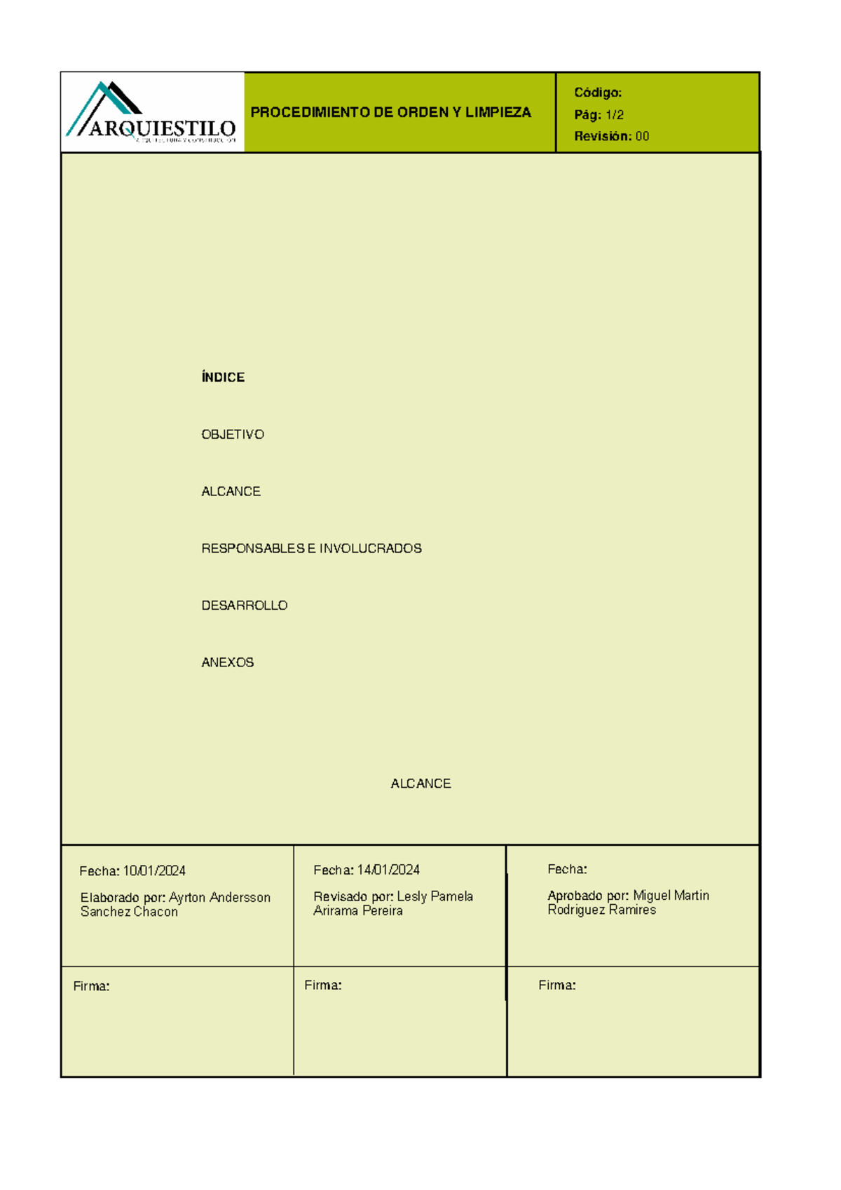 Plan de Orden y Limpieza - PROCEDIMIENTO DE ORDEN Y LIMPIEZA Código ...