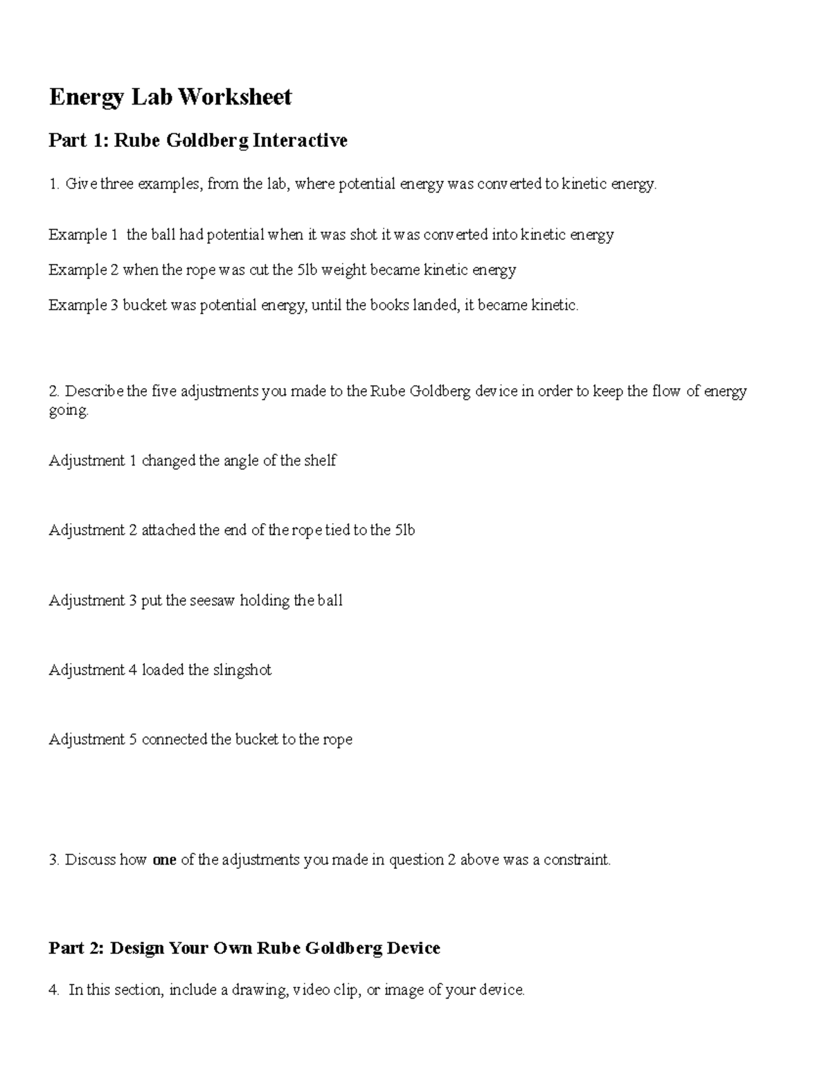 2.01 - Energy-2 - practice - Energy Lab Worksheet Part 1: Rube Goldberg ...