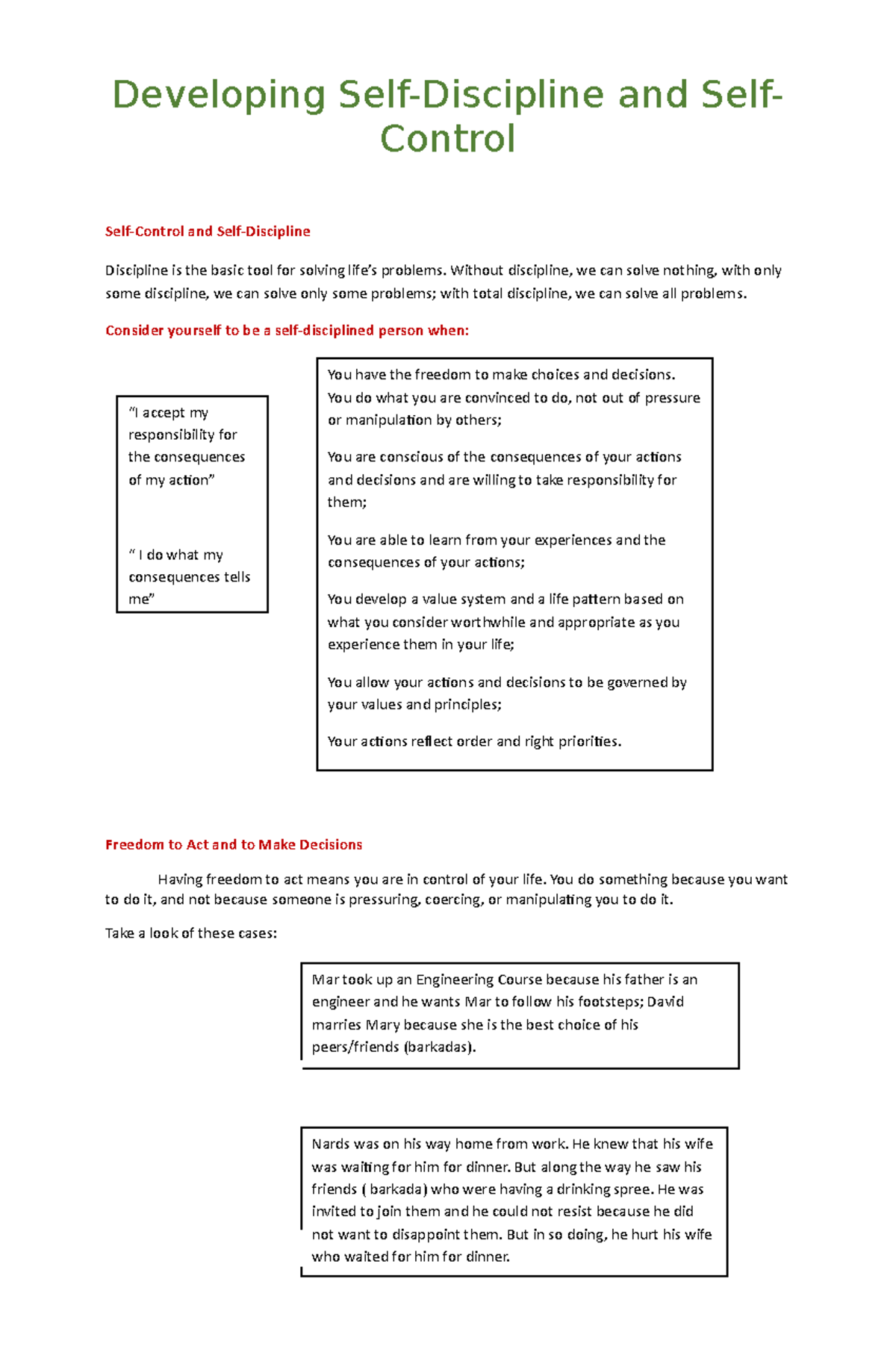 Developing Self Discipline and Self Control - International Hospitality ...