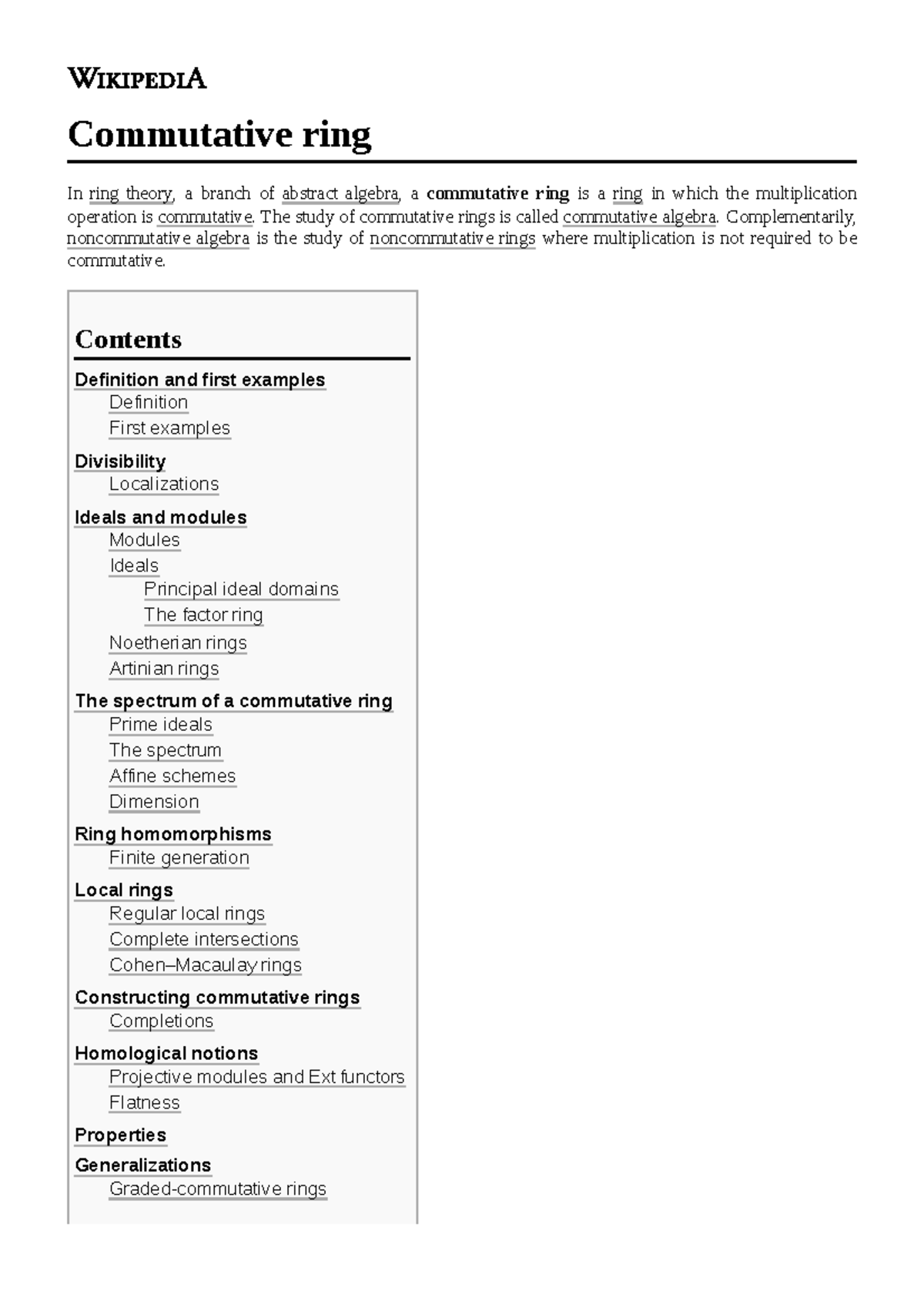 Commutative ring - Anillos - Commutative ring In ring theory, a branch ...