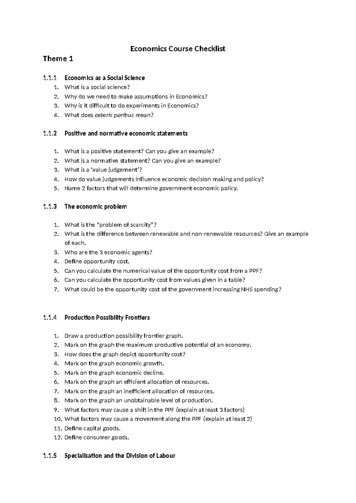 Economics Course Checklist final Year 13 - Economics Course Checklist ...